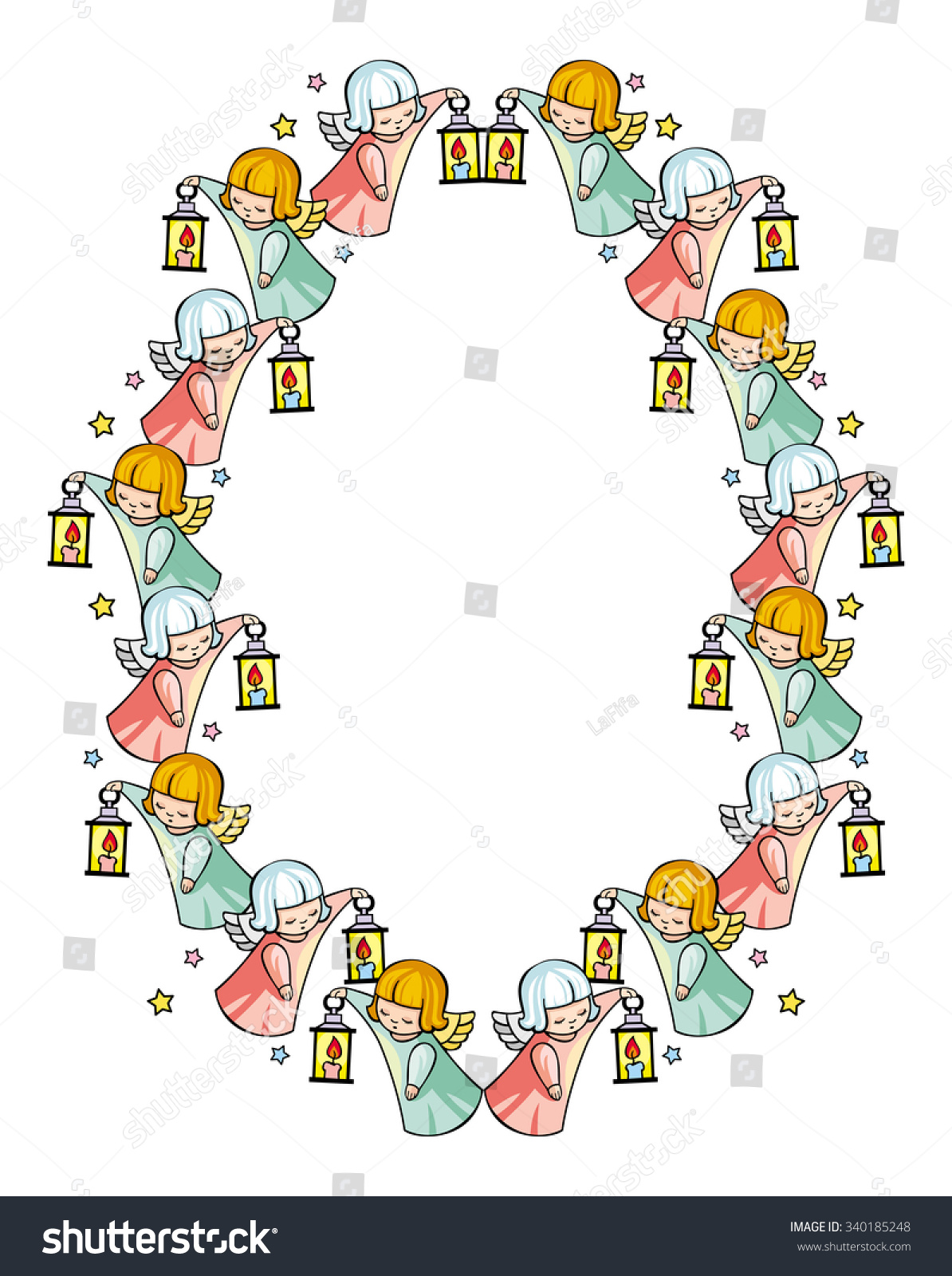 Cute Round Frame Flying Angels: vector de stock (libre de regalías ...
