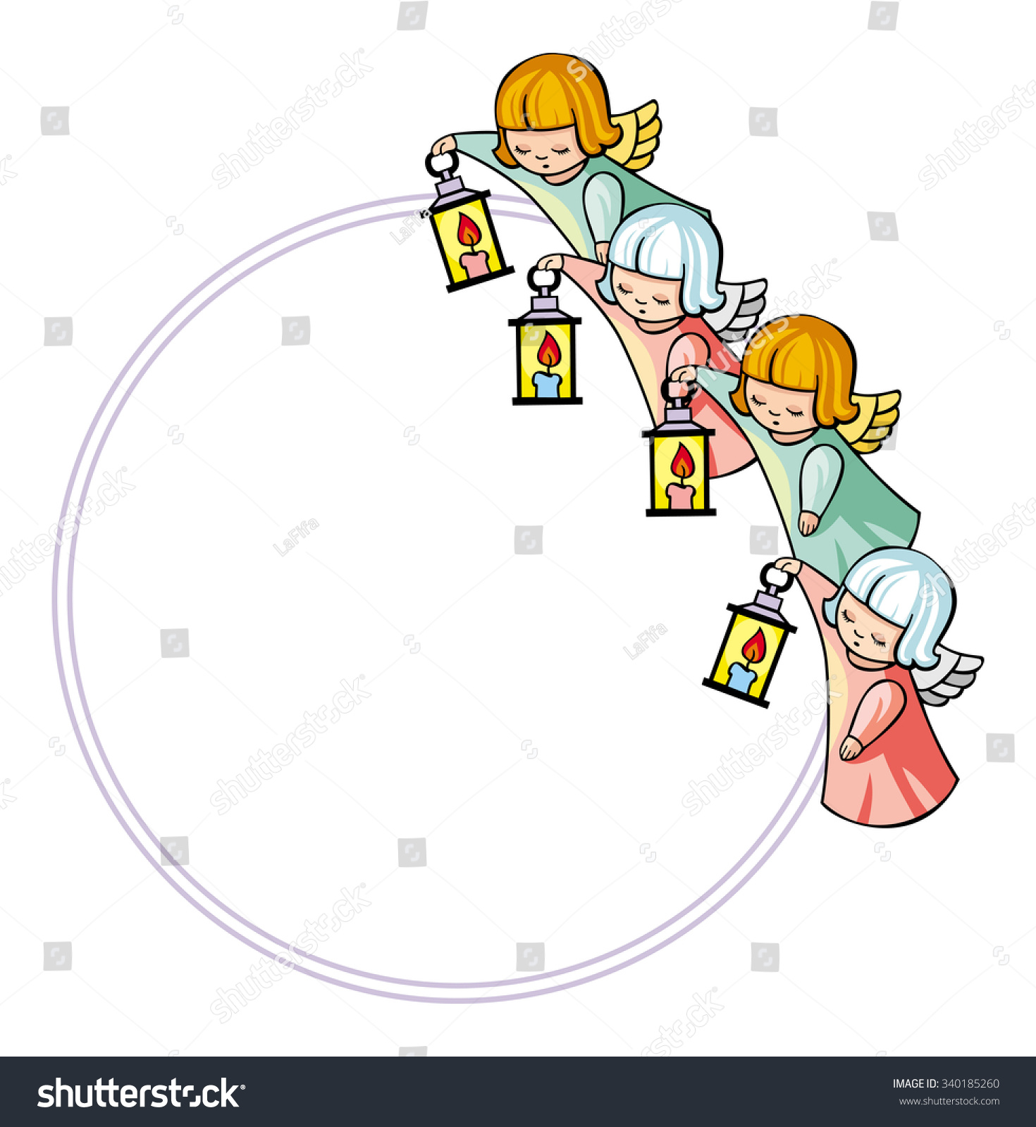 Cute Round Frame Flying Angels: เวกเตอร์สต็อก (ปลอดค่าลิขสิทธิ์ ...