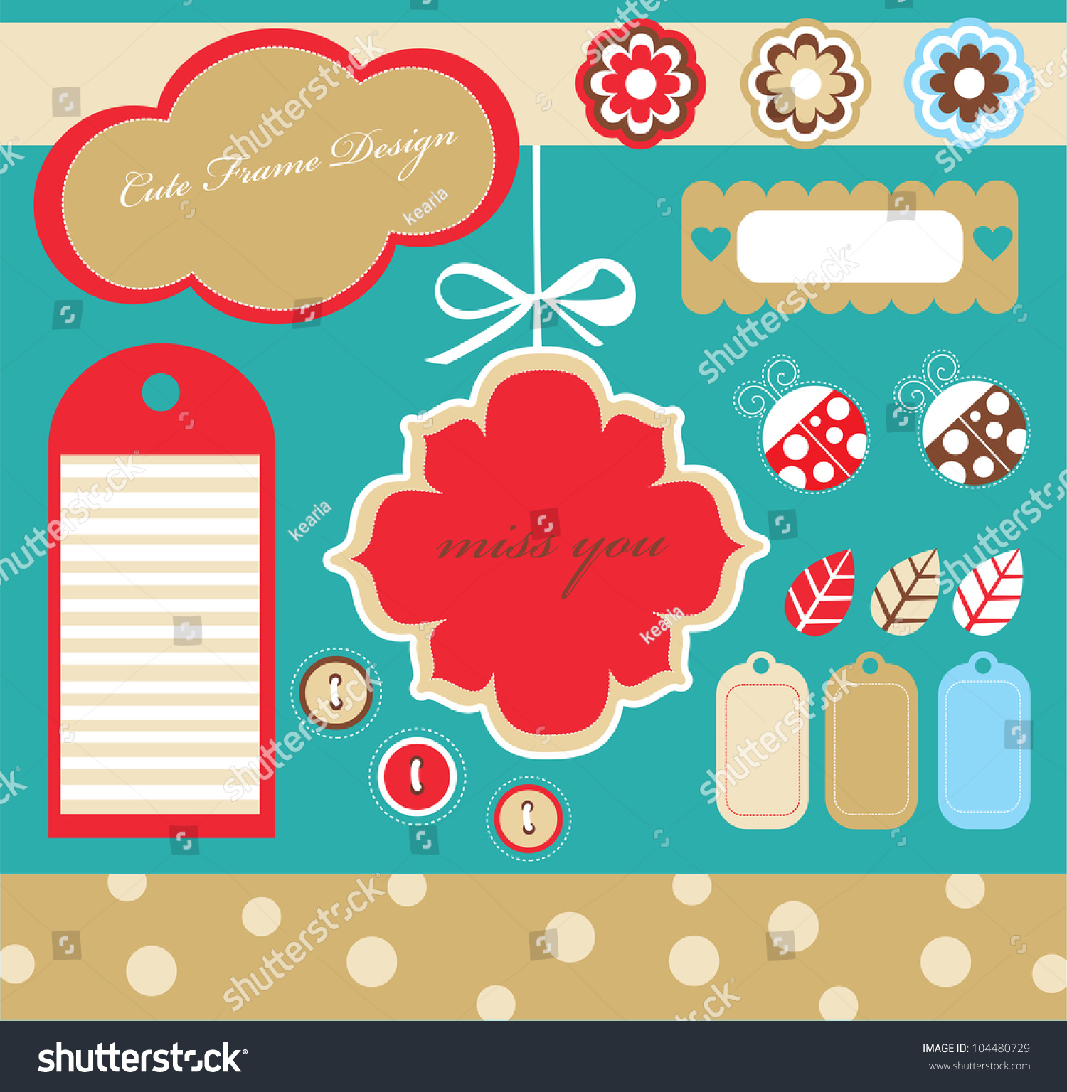 Cute Scrapbook Elements Collection Vector Illustration: vetor stock ...
