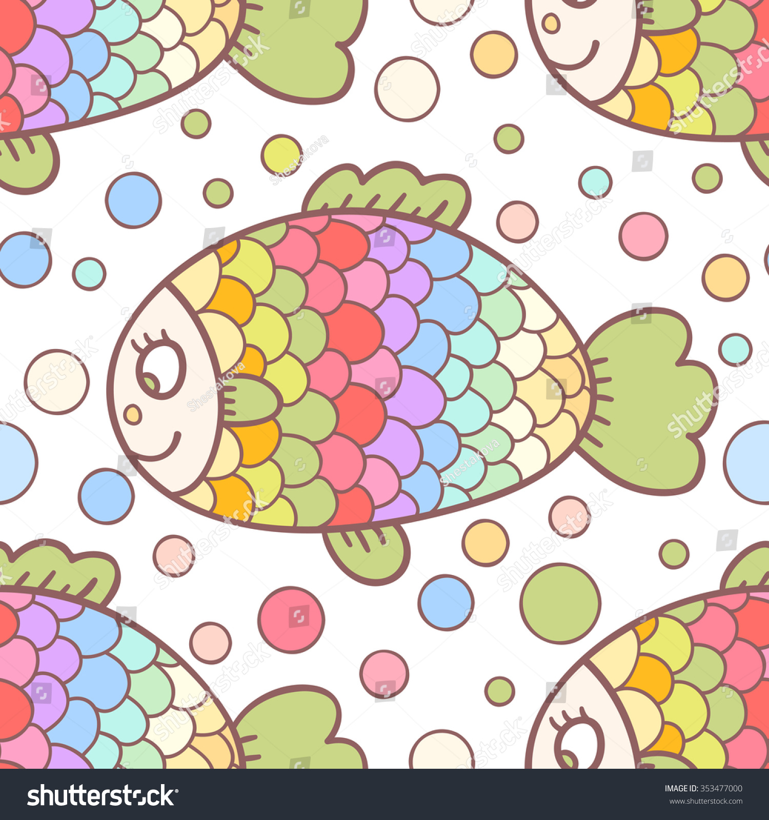 Cute Sea Seamless Pattern Fish Bubbles Stock Vector (Royalty Free ...