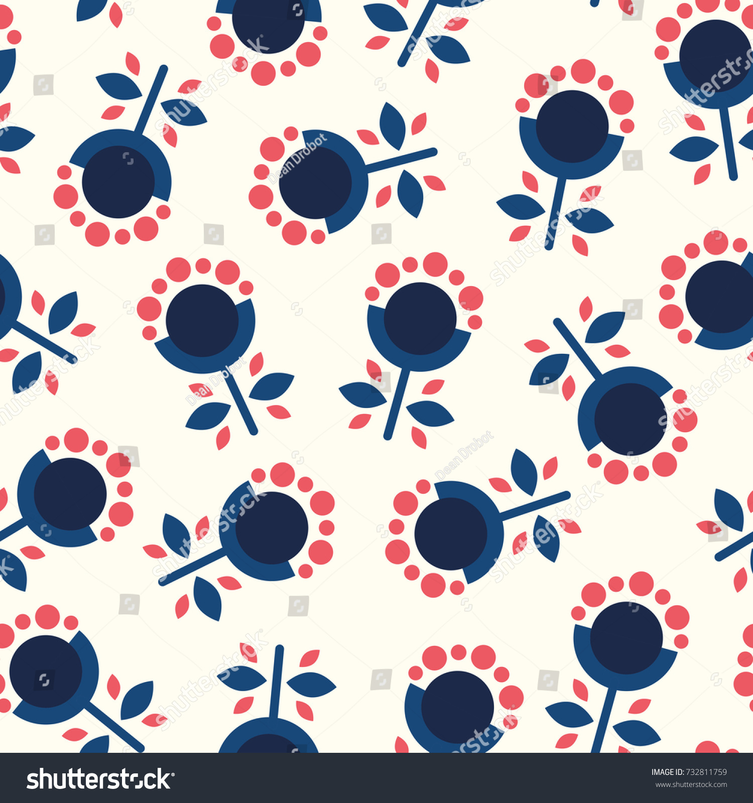 Cute Seamless Dark Blue Floral Pattern Stock Vector (Royalty Free ...