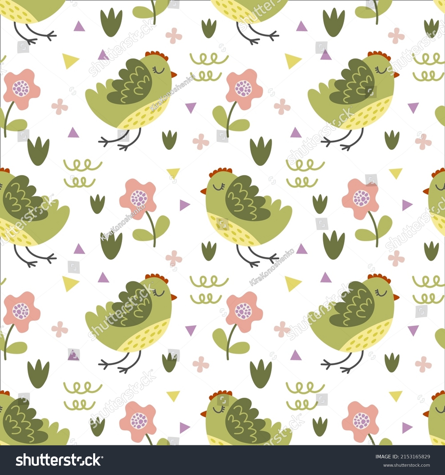 Cute Seamless Pattern Birds Vector Background Stock Vector (Royalty ...