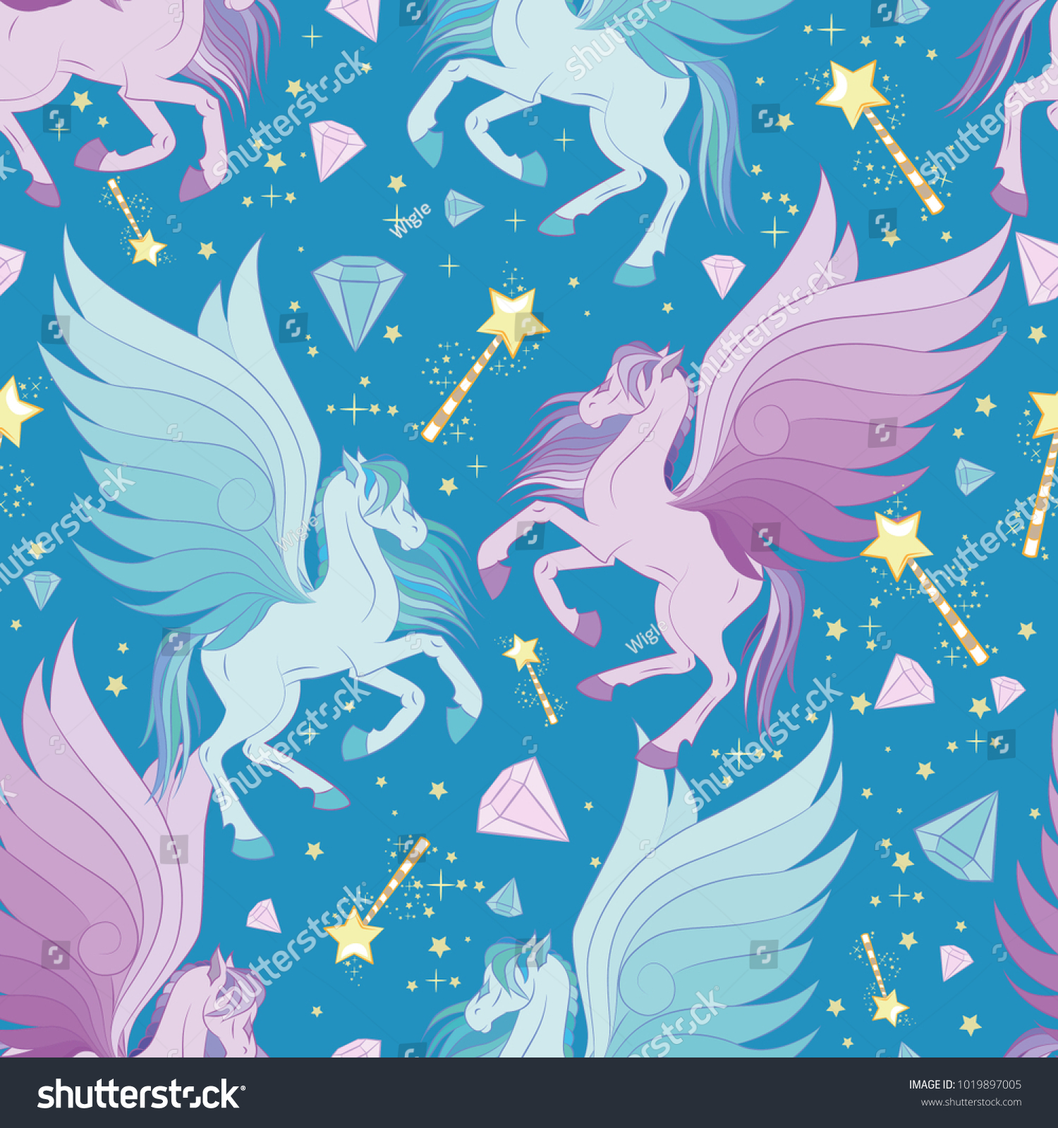 Cute Seamless Pattern Flying Pegasus Vector: Stock-Vektorgrafik (Lizenzfrei) 1019897005 ...