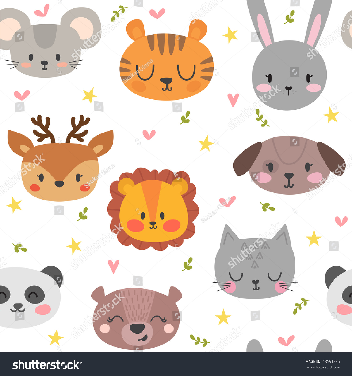 Cute Seamless Pattern Funny Animals Smile Stock Vector (Royalty Free ...