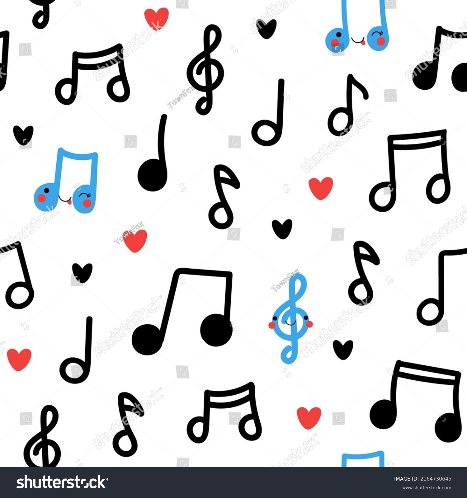 Cute Seamless Pattern Funny Musical Notes Stock Vector (Royalty Free ...
