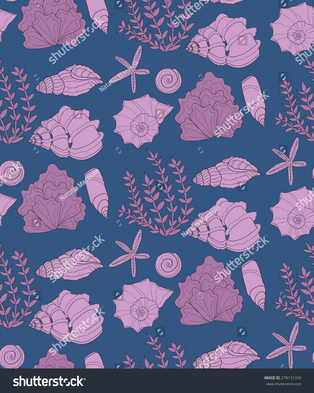 Cute Seamless Pattern Hand Drawn Shells Stock Vector (Royalty Free ...