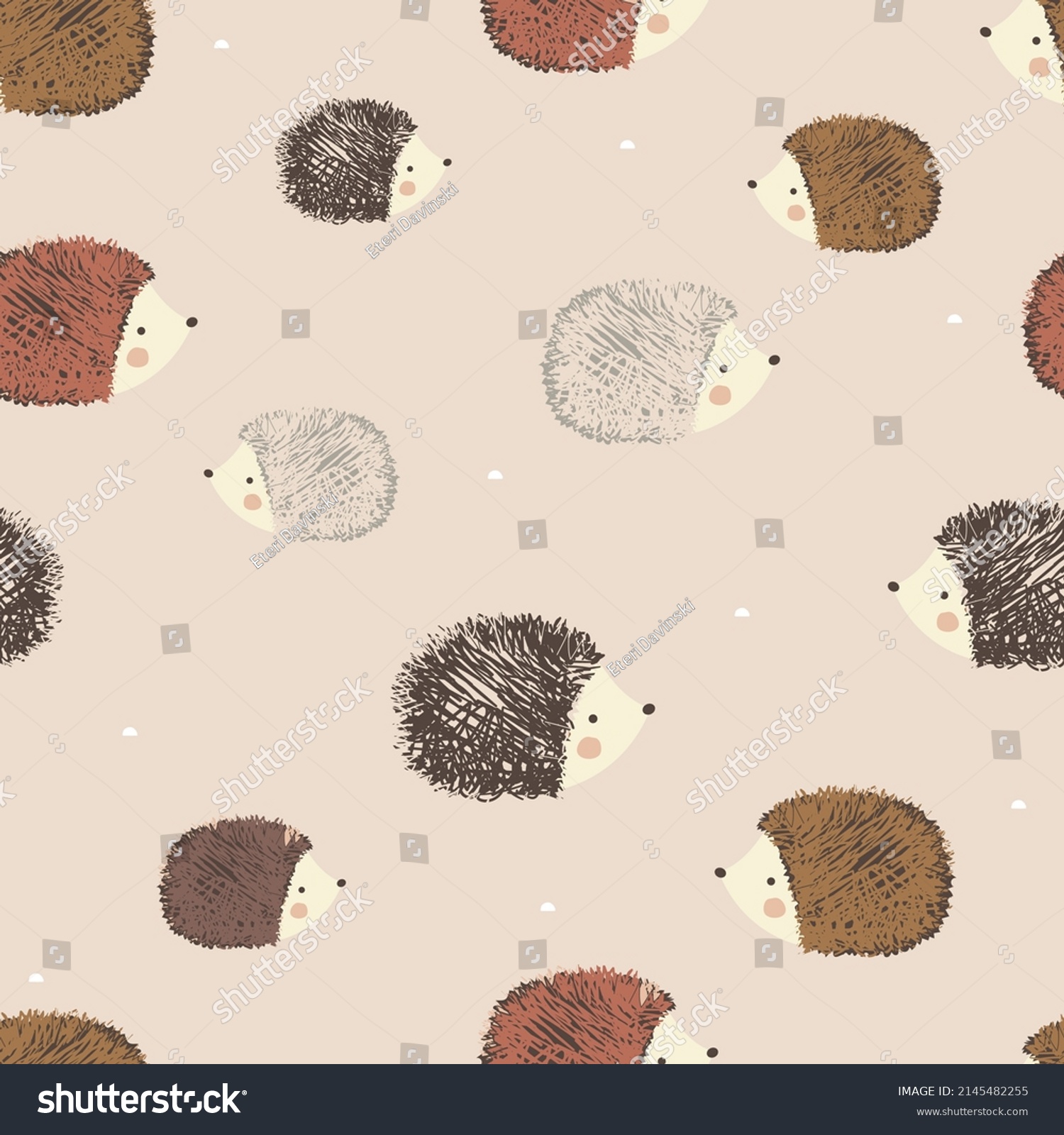 Cute Seamless Pattern Hedgehogs Hand Drawn Stock Vector (Royalty Free ...