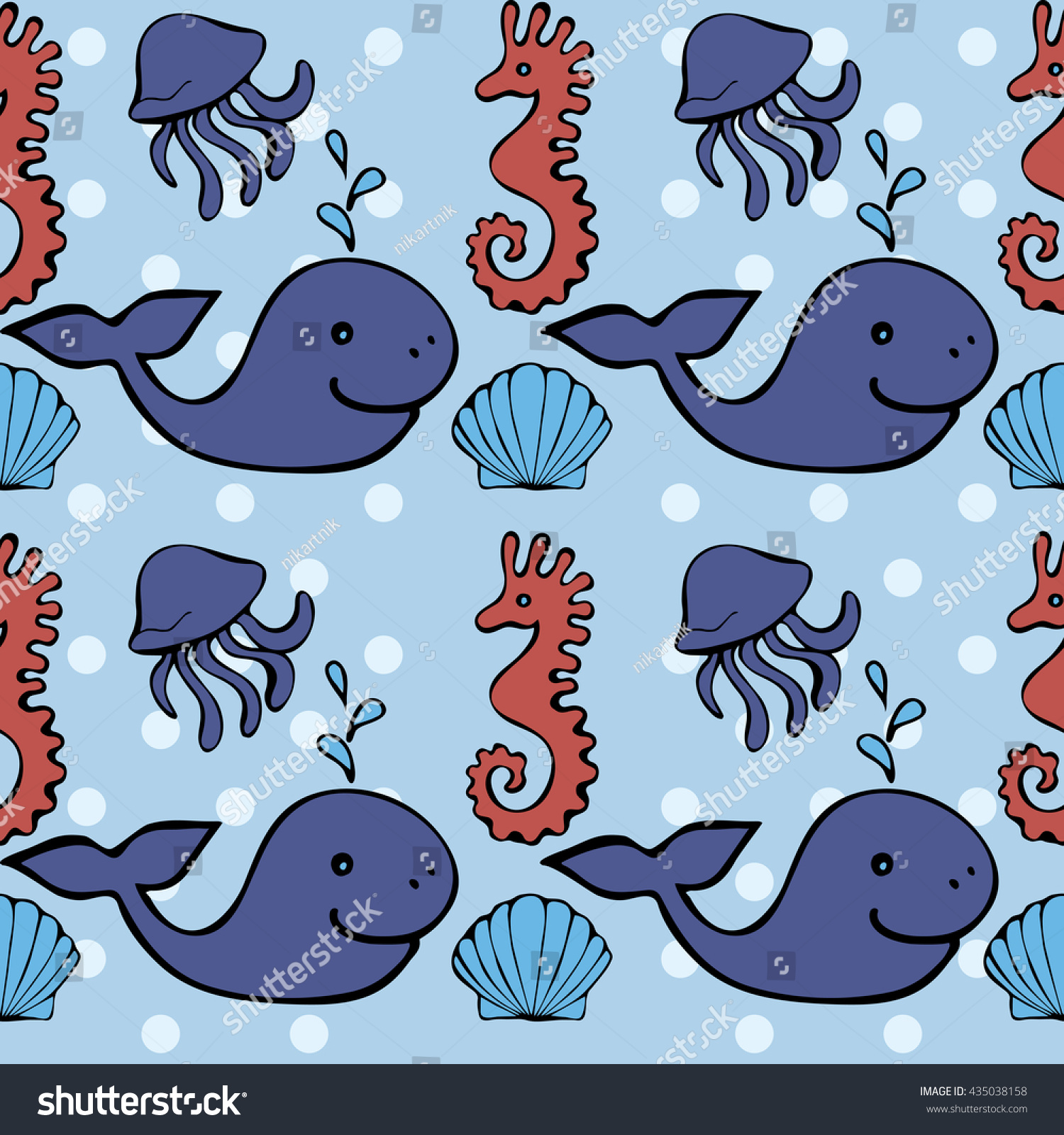 Cute Seamless Sea Pattern Hand Drawn Stock Vector (Royalty Free) 435038158