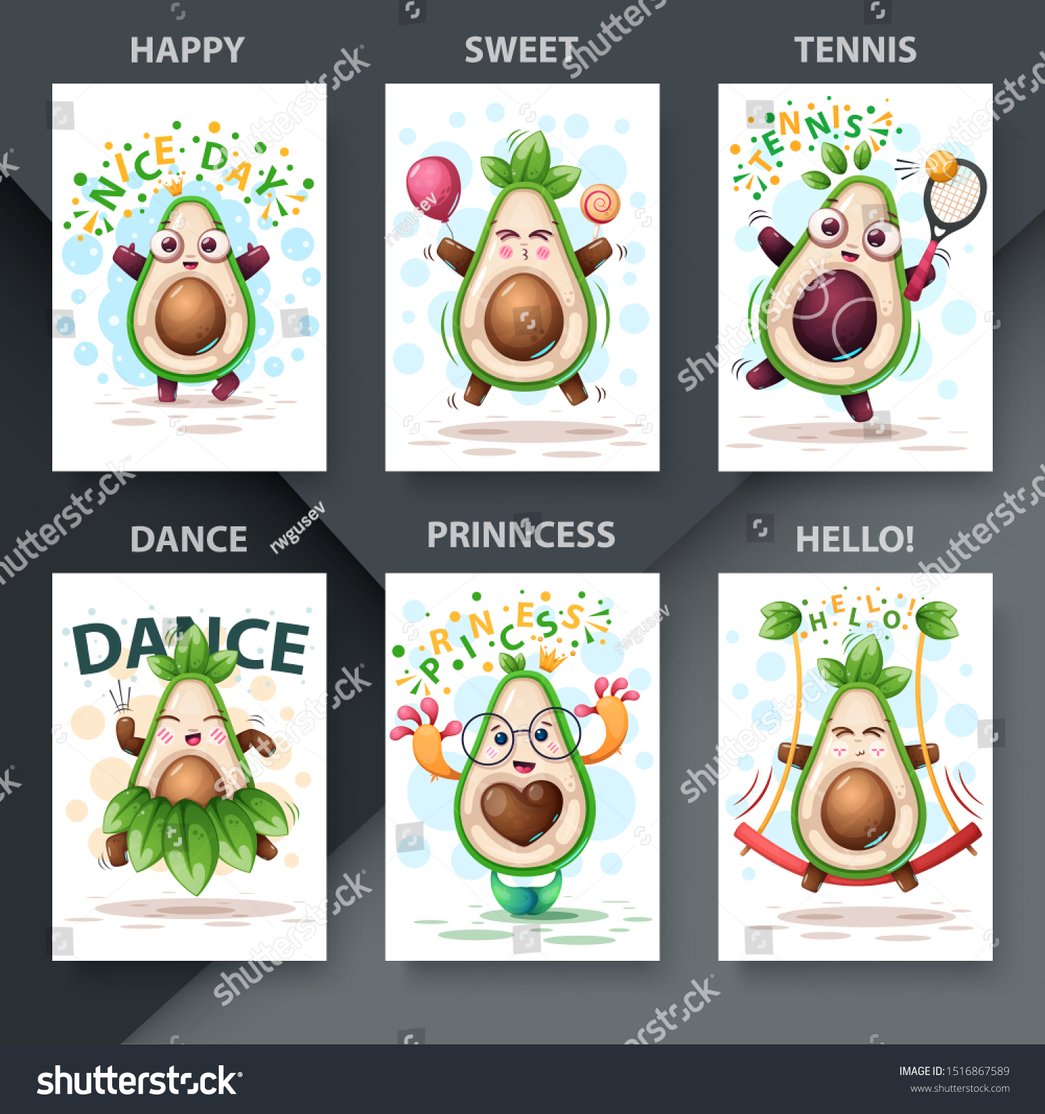 Cute Set Avocado Set Your Idea Stock Vector (Royalty Free) 1516867589 ...