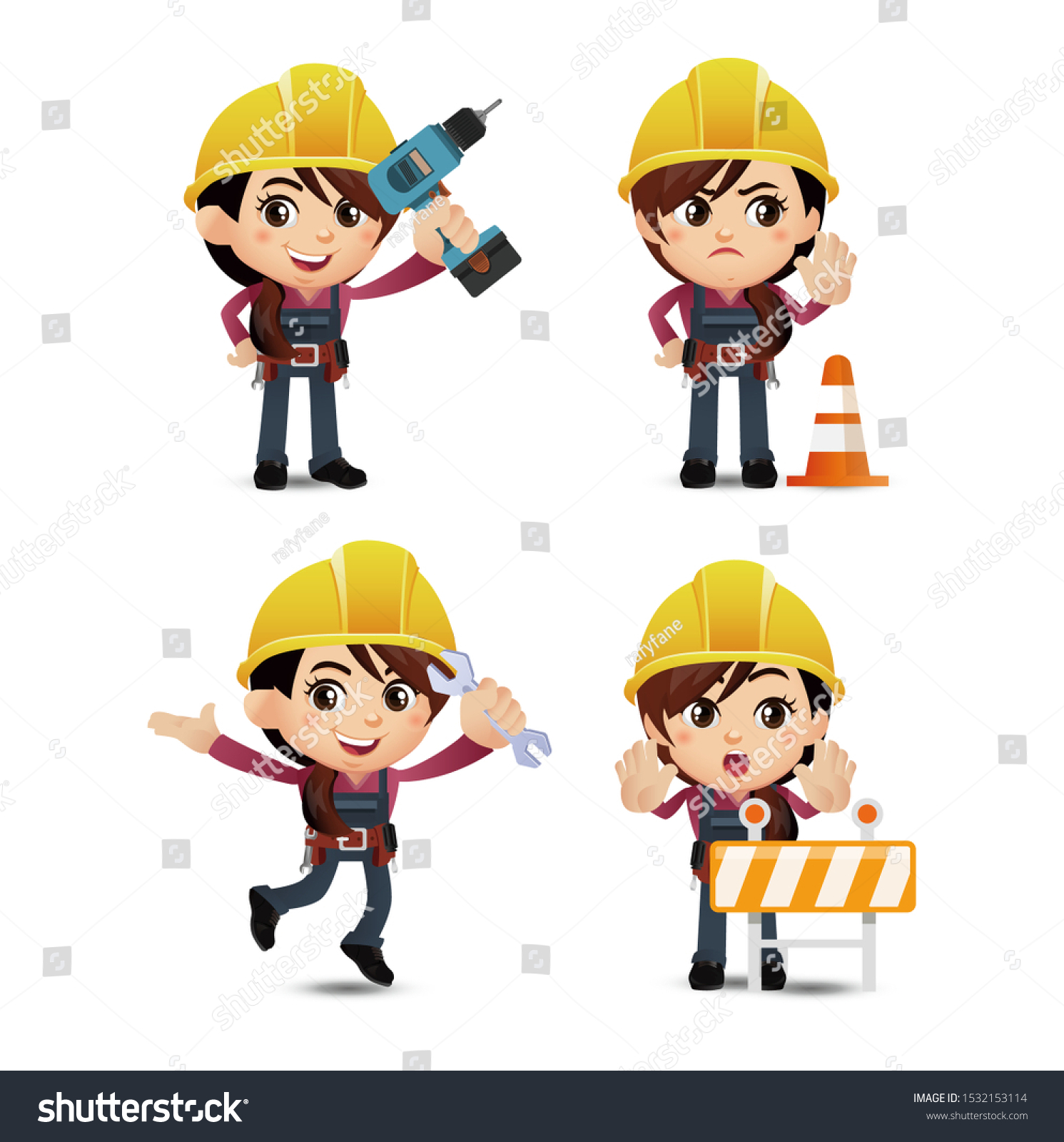 Cute Setprofessionworker Different Poses Vector Stock Vector (Royalty ...