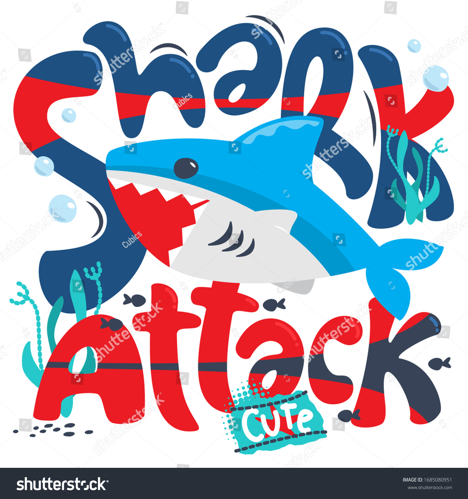 Cute Shark Attack On White Background Stock Vector (Royalty Free ...