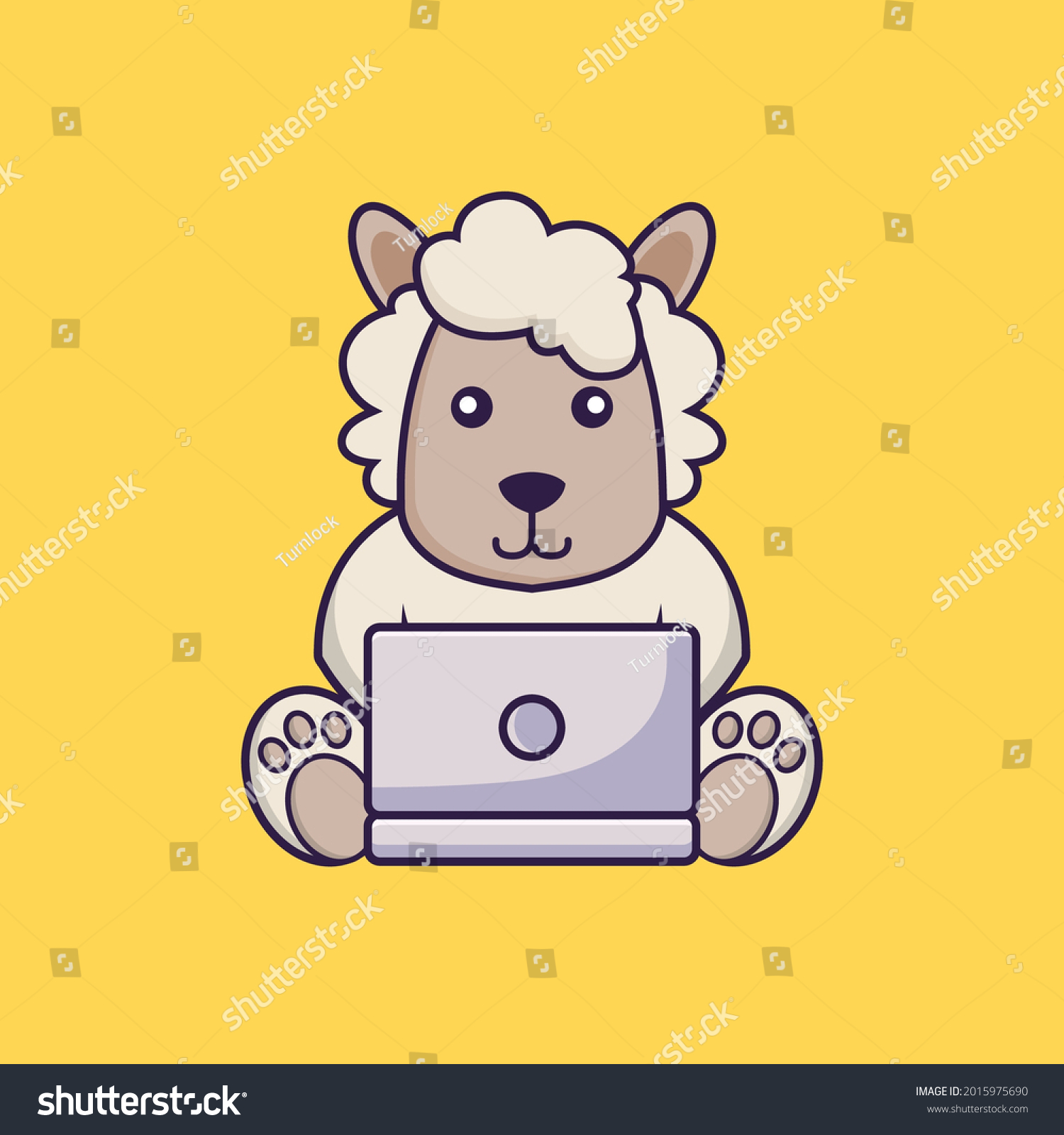 Cute Sheep Using Laptop Vector Illustration Stock Vector (Royalty Free ...
