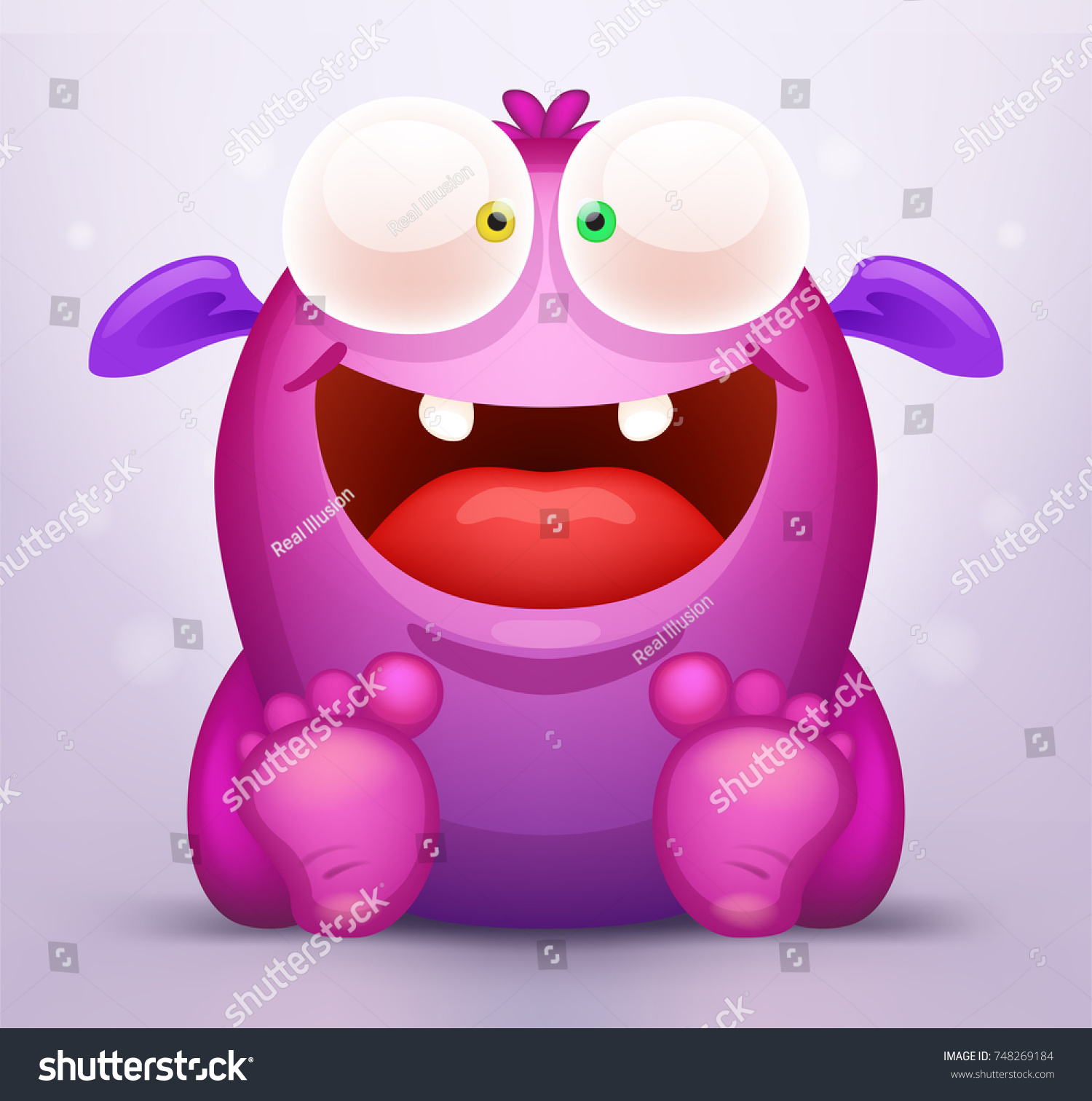 Cute Sitting Monster Stock Vector (Royalty Free) 748269184