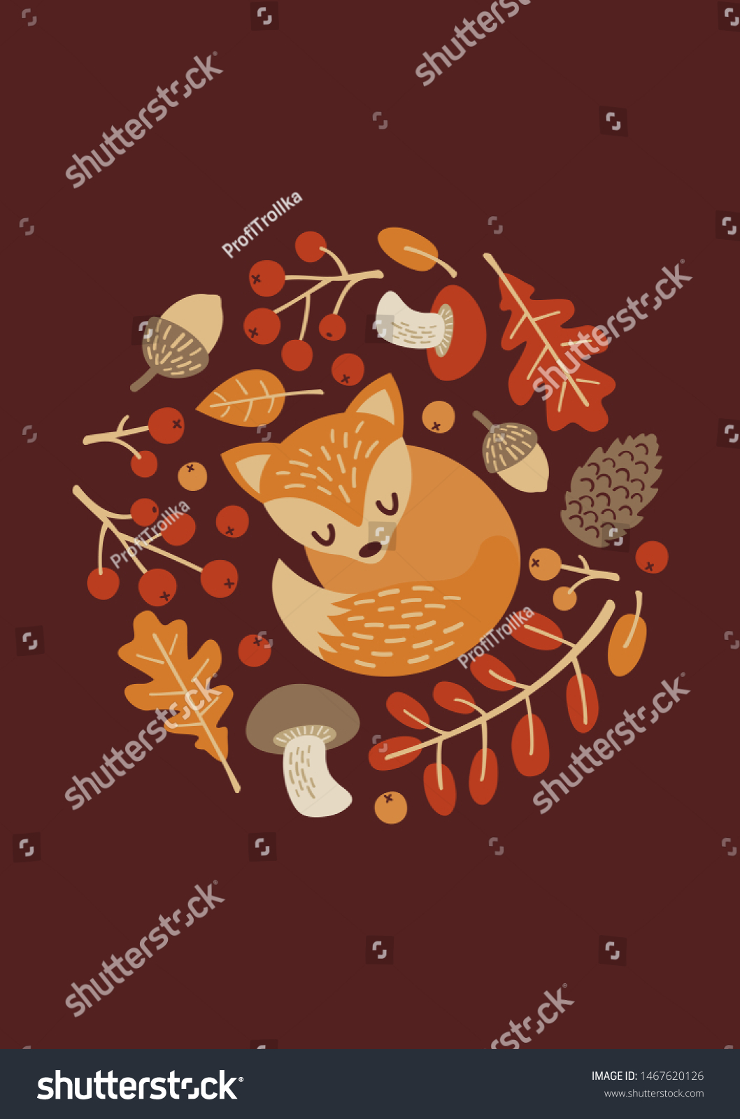 Cute Sleeping Fox Vector Illustration Forest Stock Vector Royalty Free 1467620126
