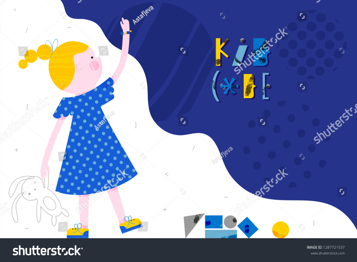 Cute Smart Girl Coding On Abstract: vector de stock (libre de regalías ...