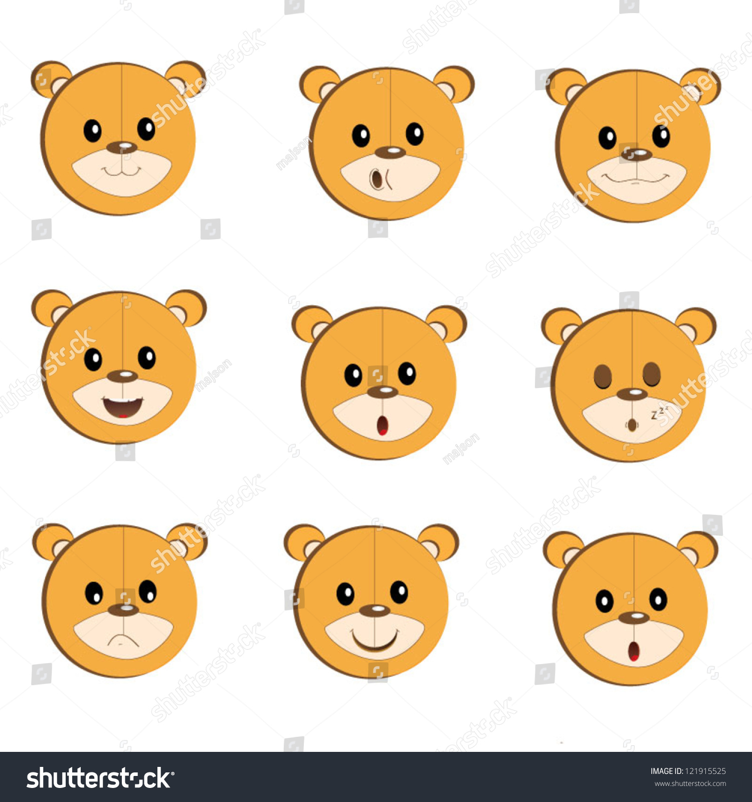 Cute Smiley Bear Faces Icon Set Stock Vector (Royalty Free) 121915525