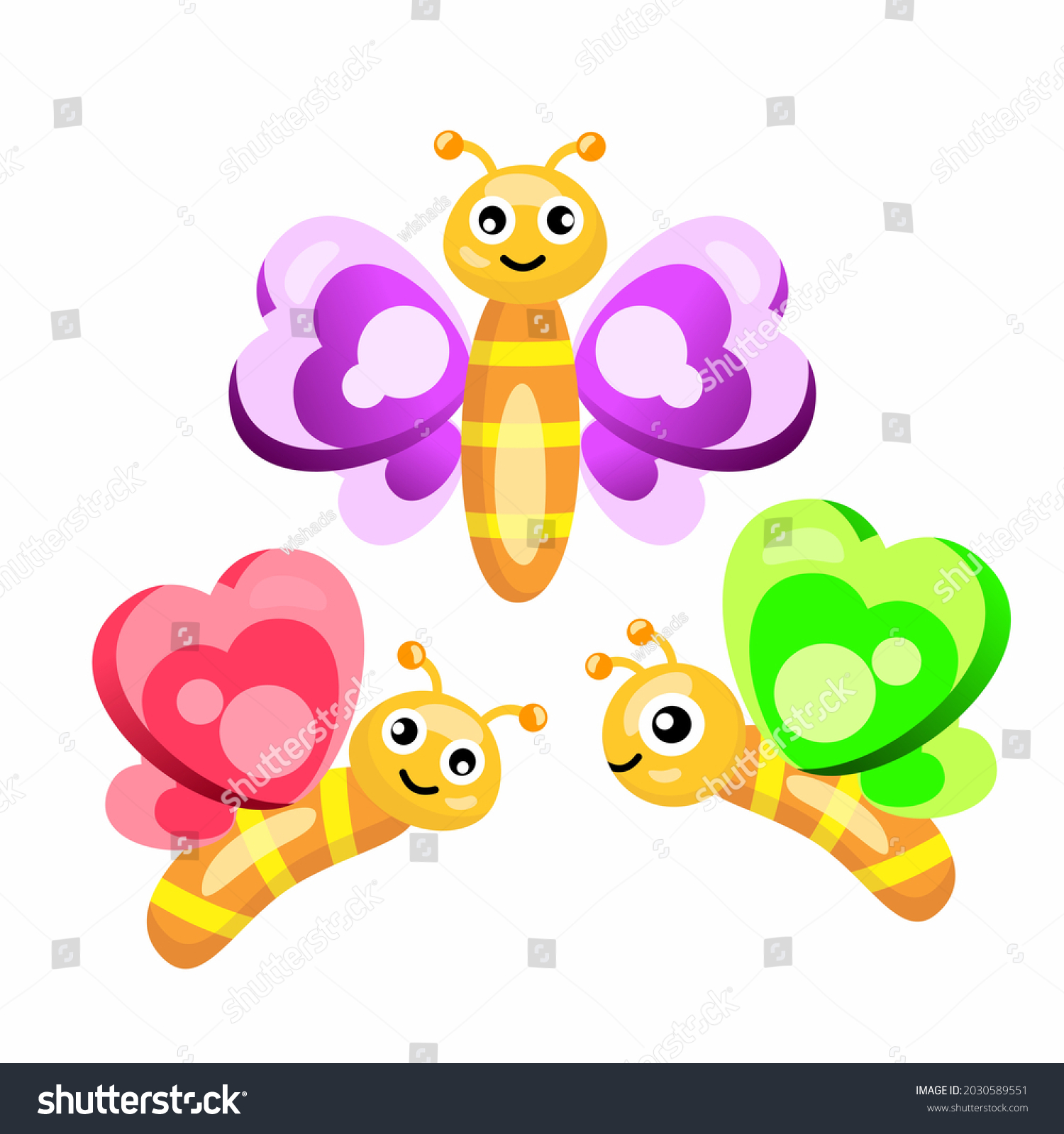 Cute Smiling Butterfly Flying Flat Vector Stock Vector (Royalty Free ...