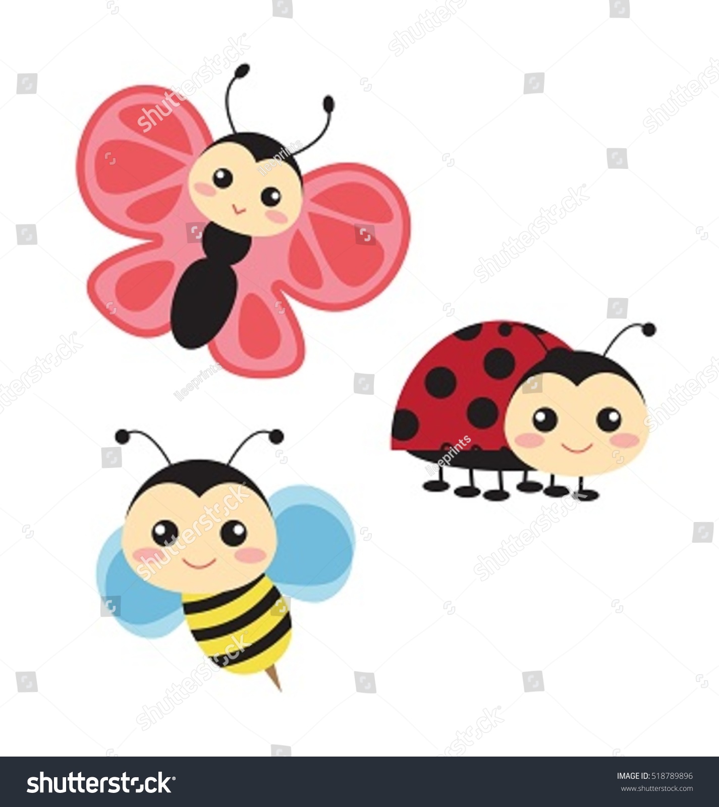 Cute Smiling Butterfly Ladybug Bee Vector Stock Vector (Royalty Free ...