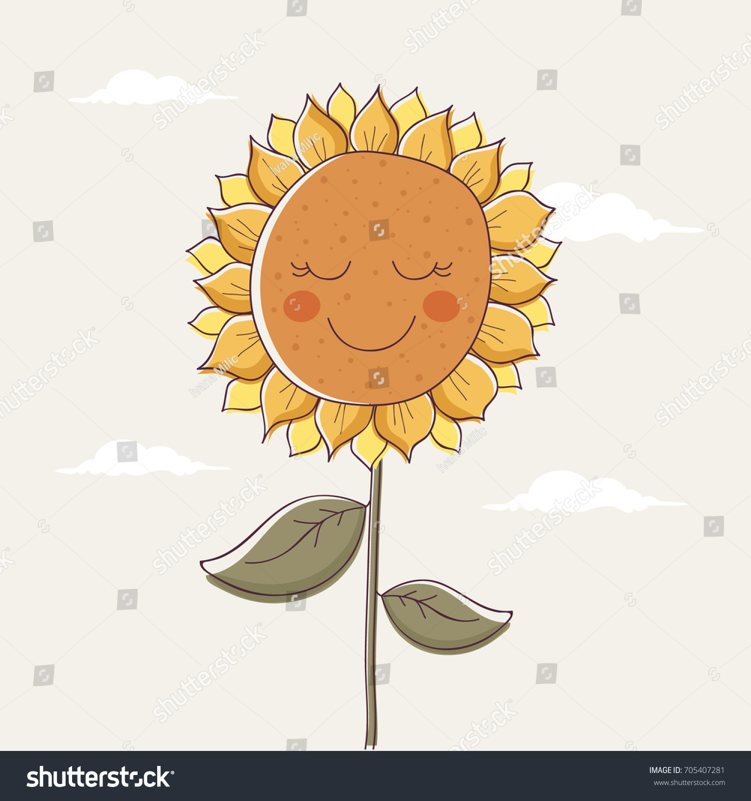 Cute Smiling Sunflower Character Stock Vector (Royalty Free) 705407281