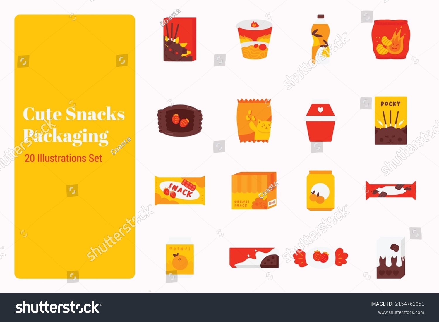 Cute Snacks Packaging Illustration Set Stock Vector (Royalty Free ...