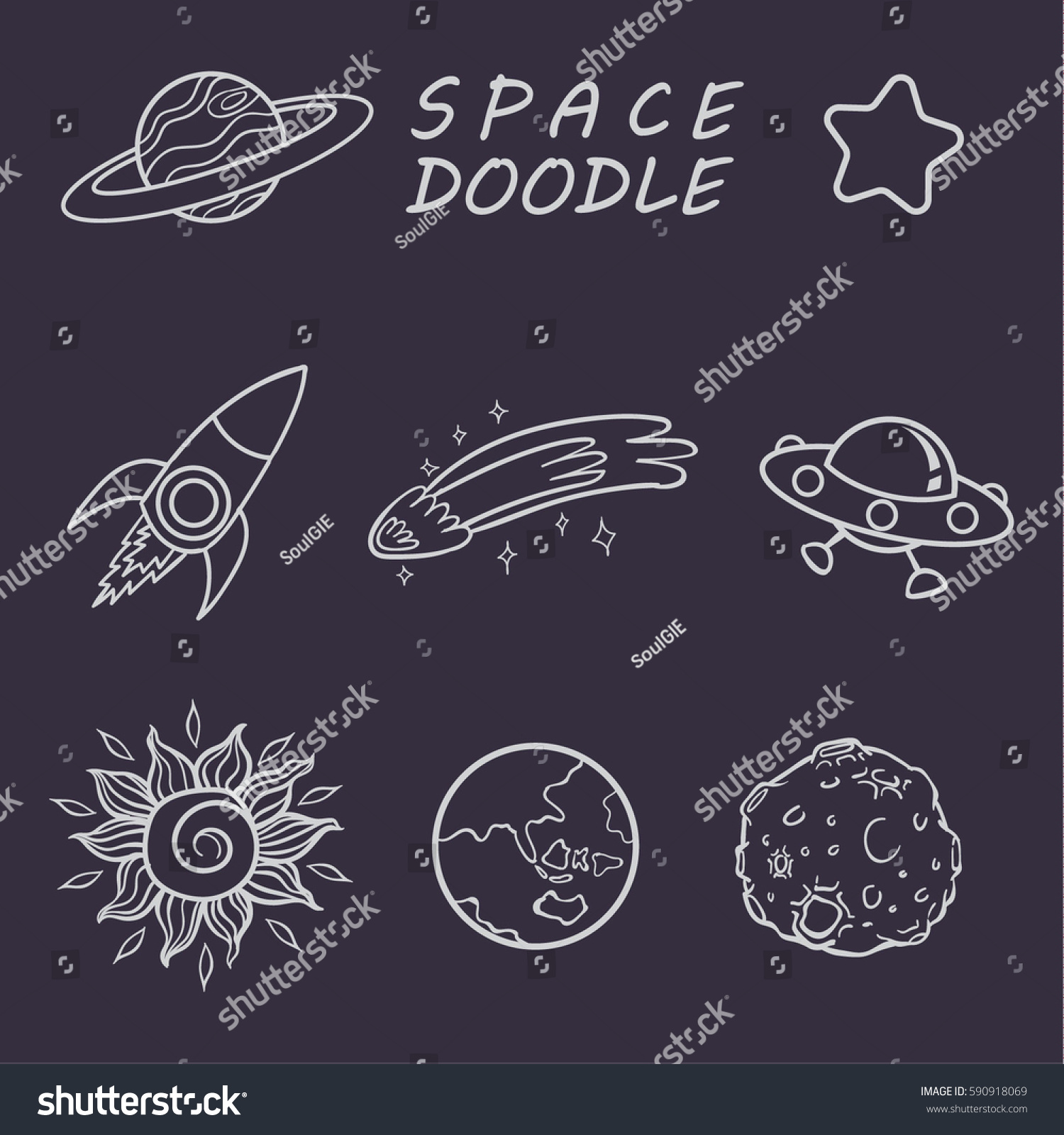 Cute Space Doodle Cartoon Vector: vector de stock (libre de regalías ...