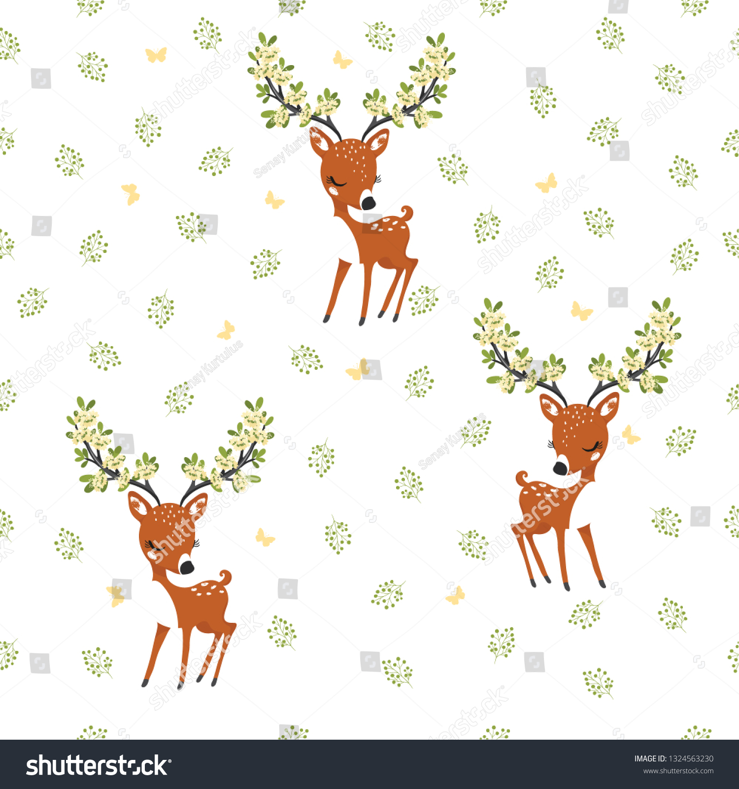 Cute Spring Deer Pattern Design Stock Vector (Royalty Free) 1324563230 ...