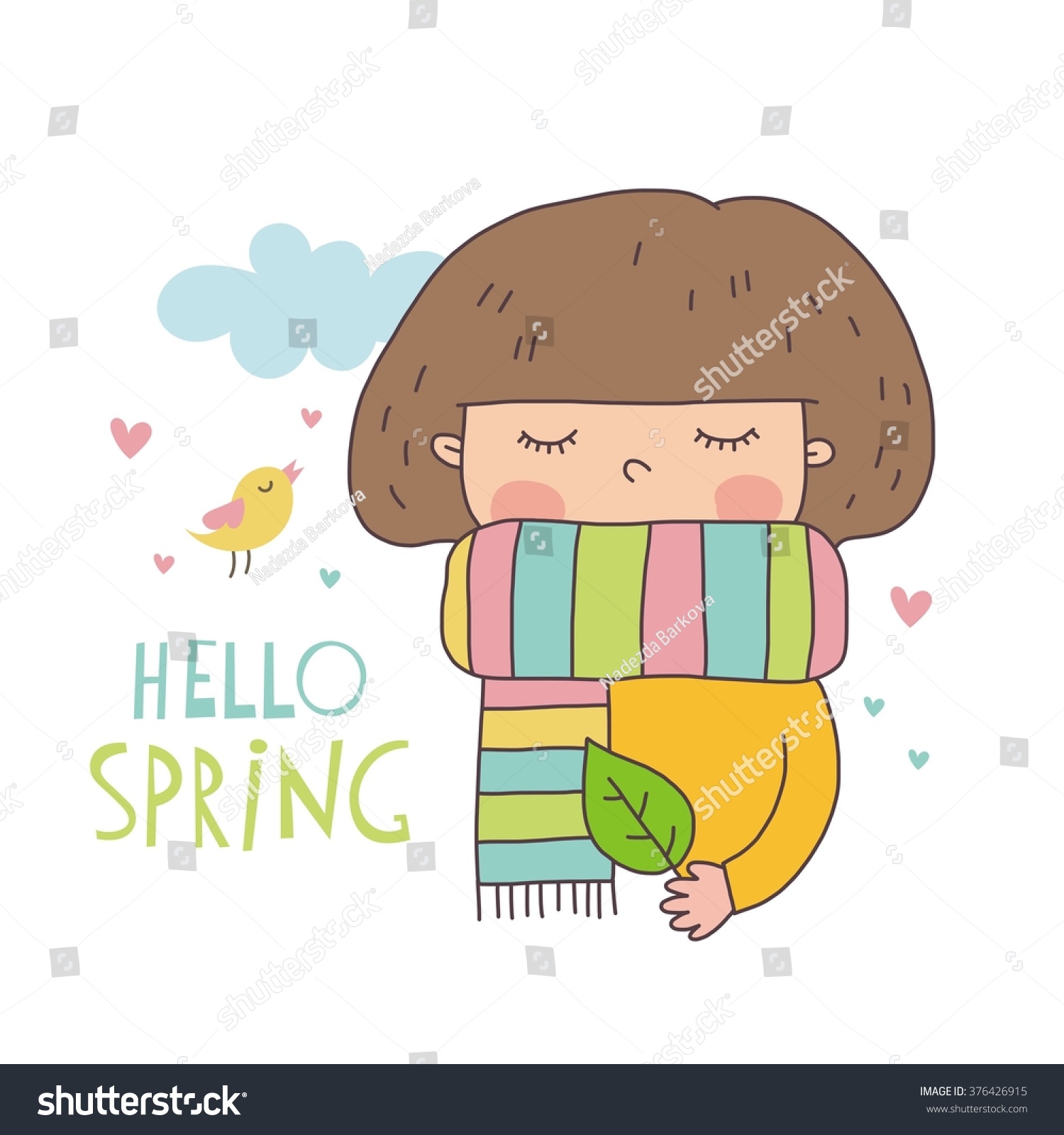 Cute Spring Girl Stock Vector (Royalty Free) 376426915
