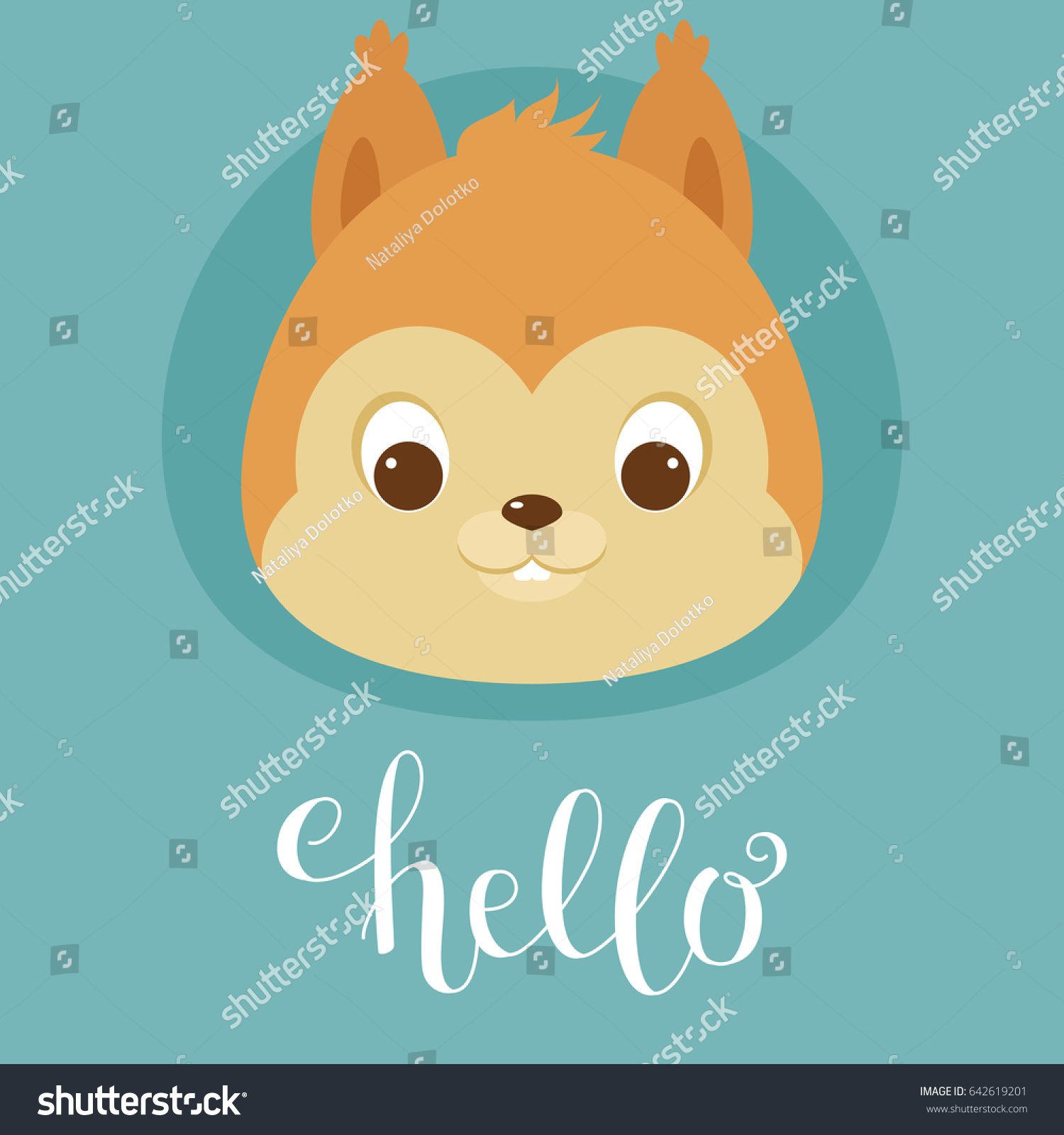 Cute Squirrel Head Hand Writing Hello Stock Vector (Royalty Free) 642619201