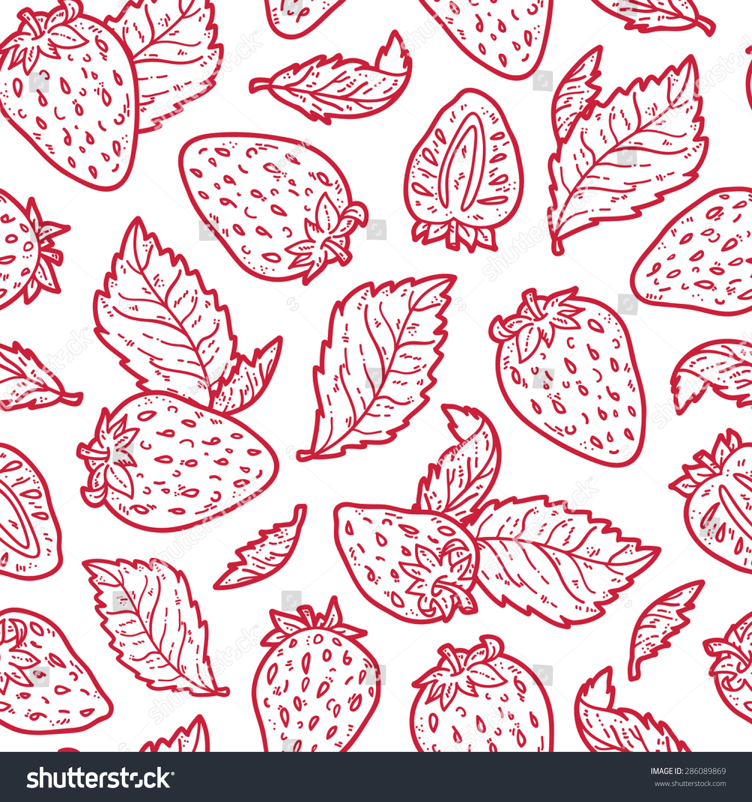 Cute Strawberry Pattern Vector Doodle Seamless Stock Vector (Royalty ...