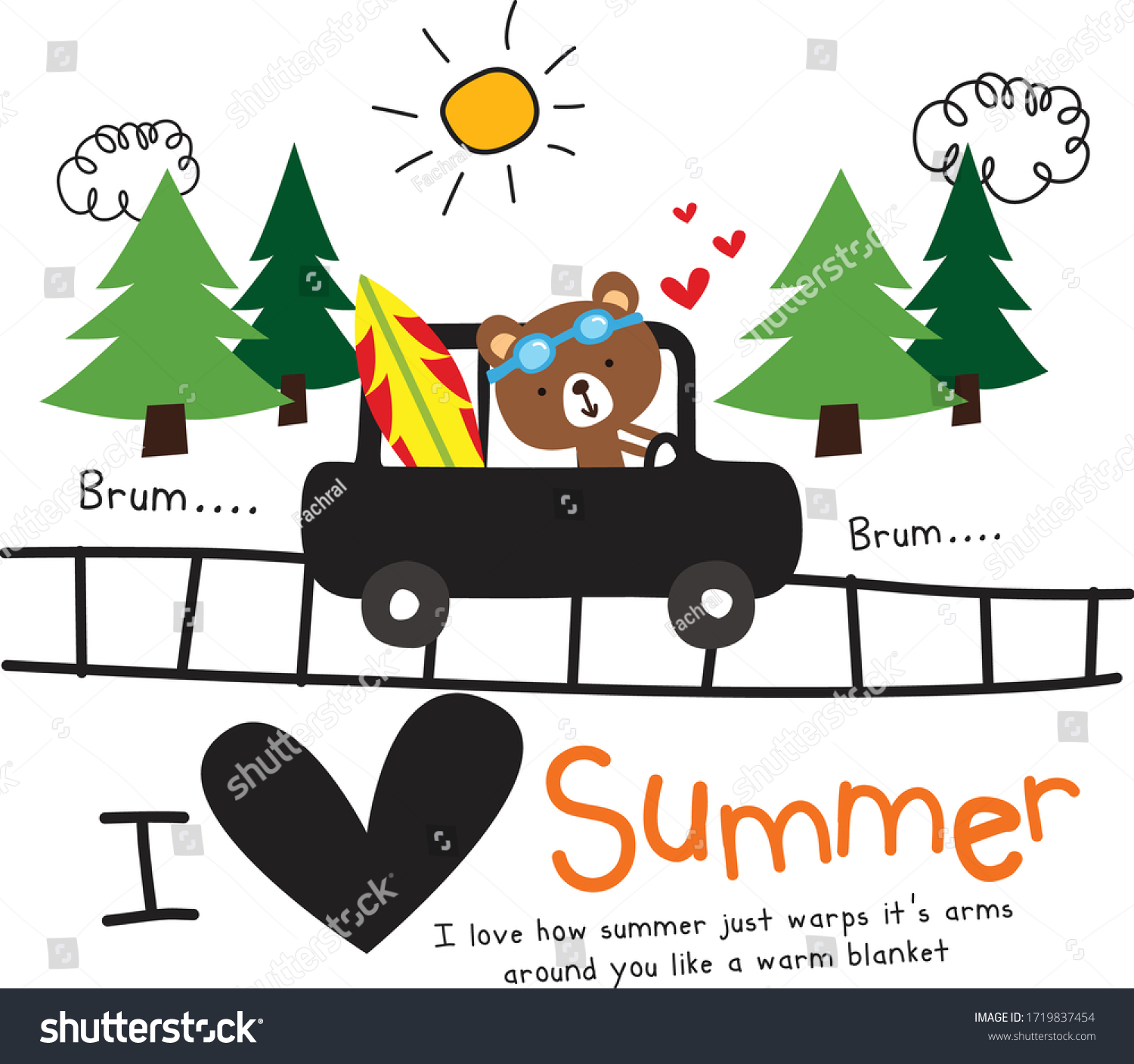 Cute Summer Bear Doodle Vector Stock Vector (Royalty Free) 1719837454
