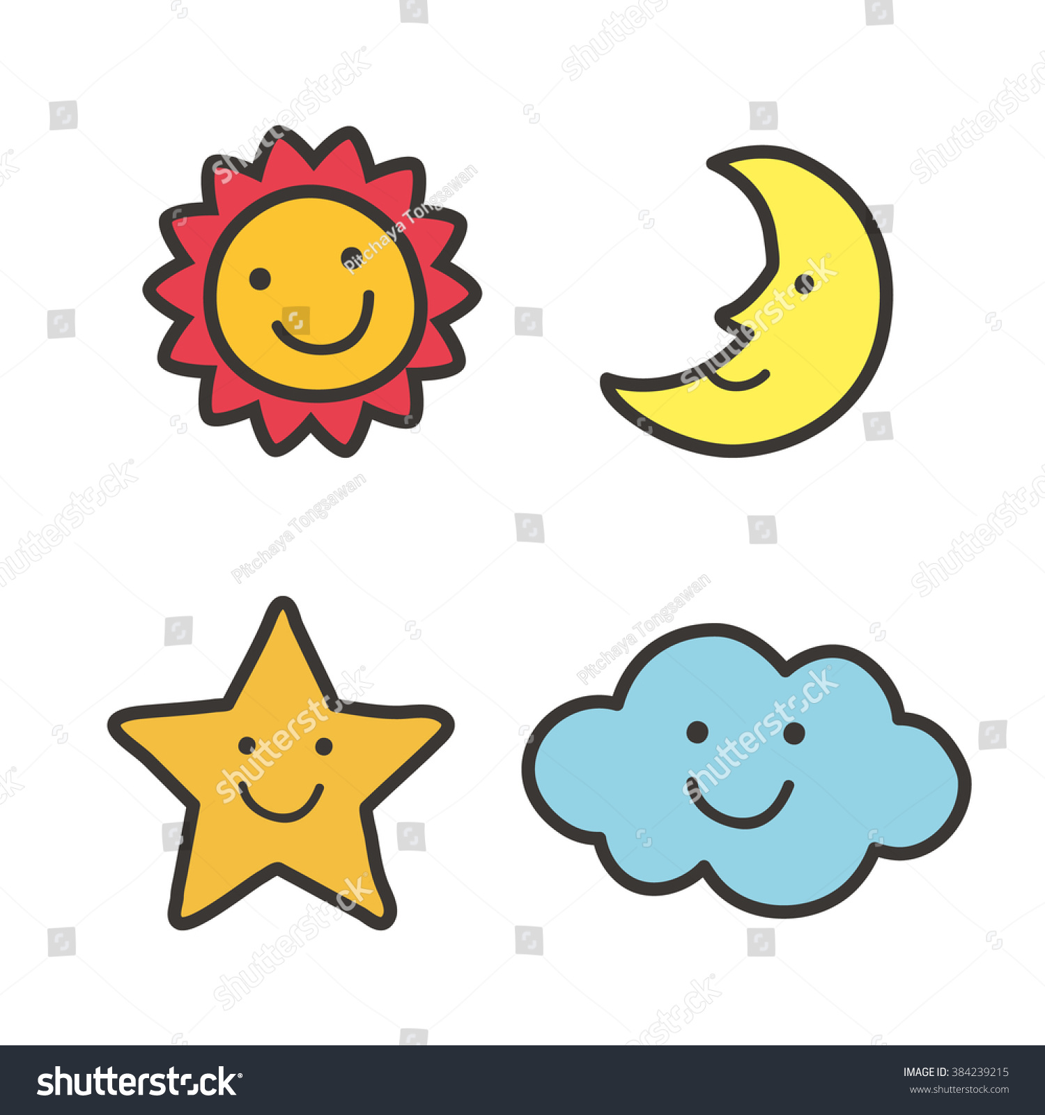Cute Sun Moon Star Cloud Stock Vector 384239215 : Shutterstock