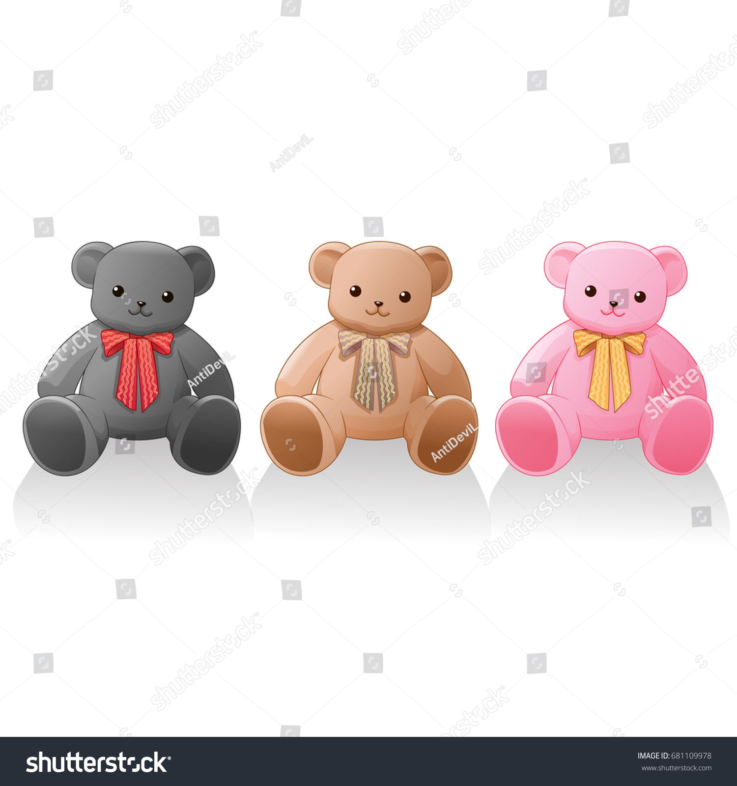 Cute Teddy Bear 3 Colors Vector Stock Vector (Royalty Free) 681109978 ...