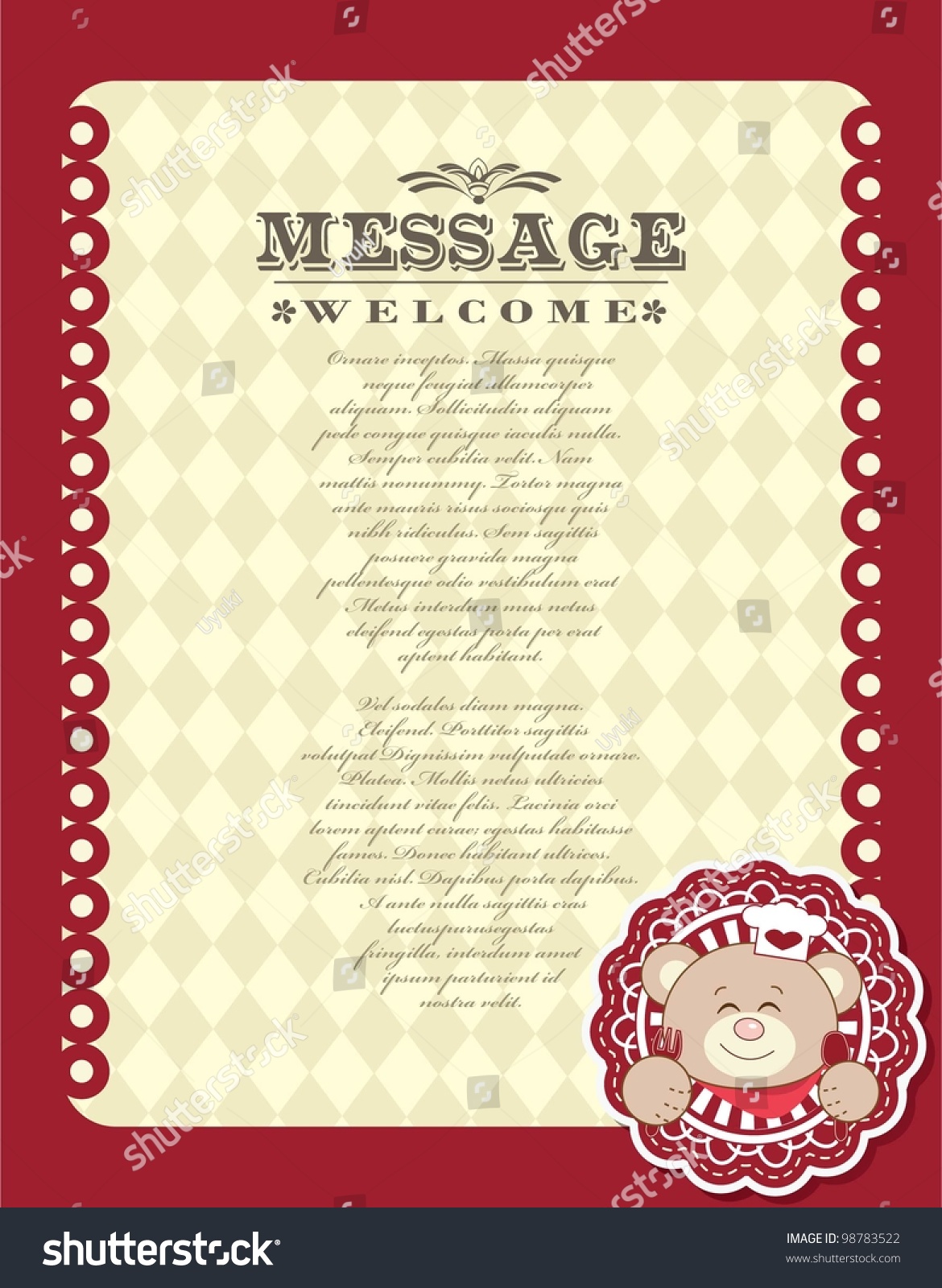 Cute Teddy Bear Menu Card: vector de stock (libre de regalías) 98783522 ...