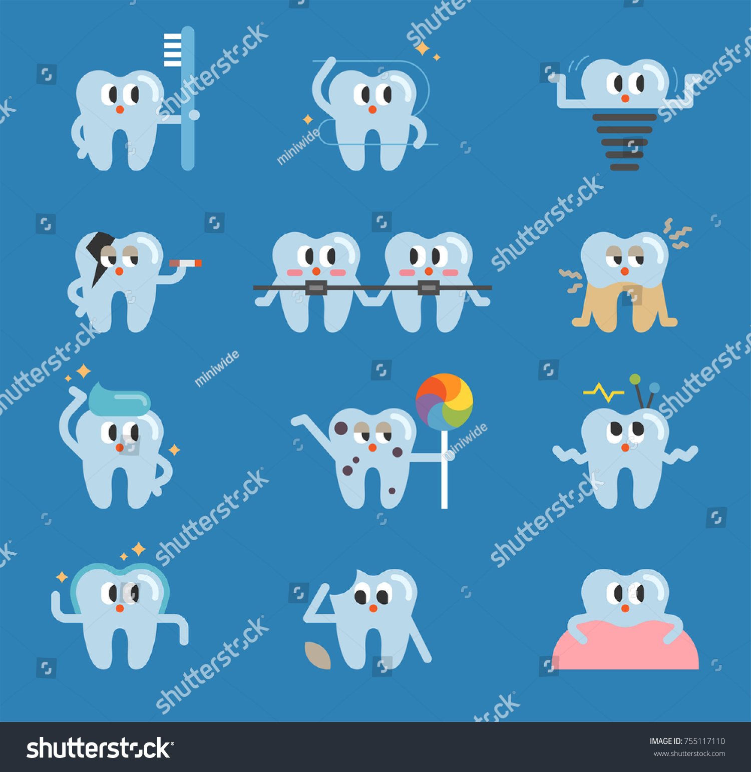 Cute Teeth Characters Vector Illustration Flat Stock Vector (Royalty ...