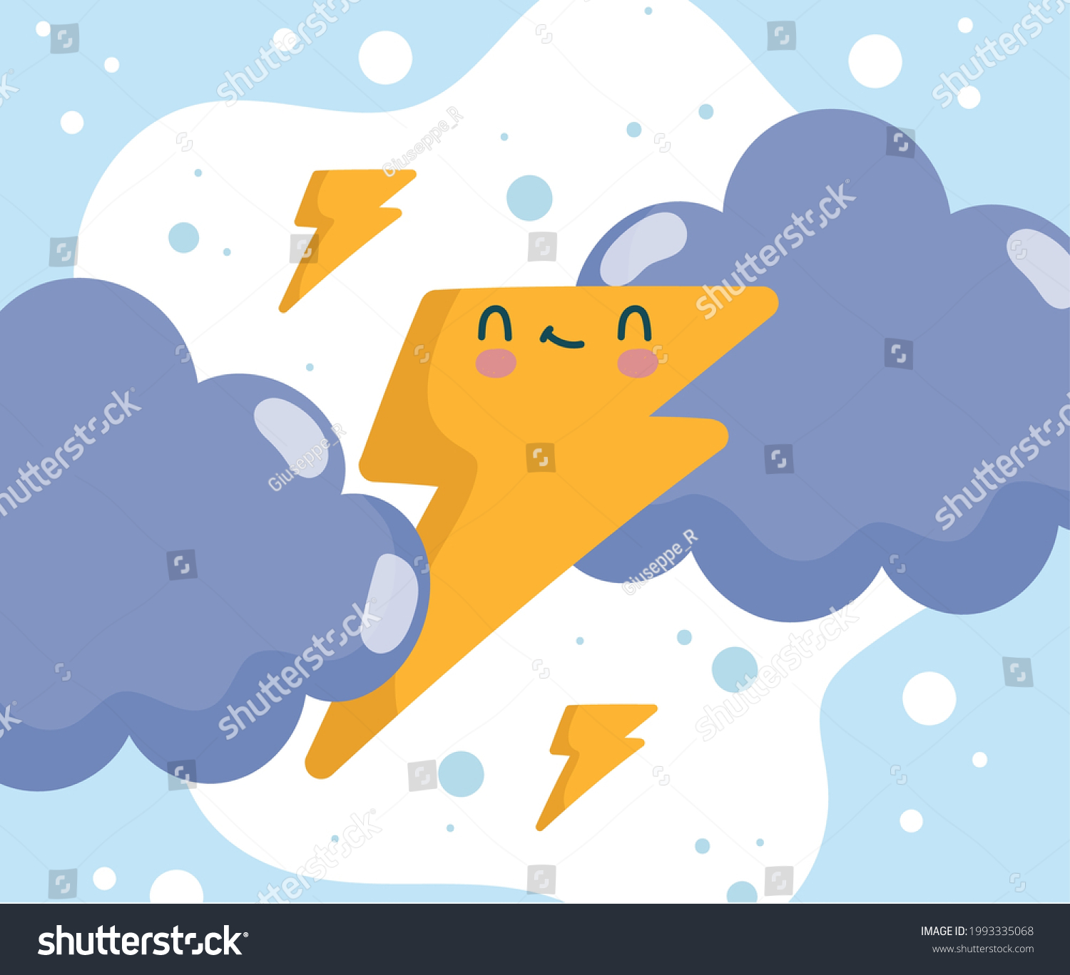Cute Thunderbolt Clouds Weather Stock Vector (Royalty Free) 1993335068