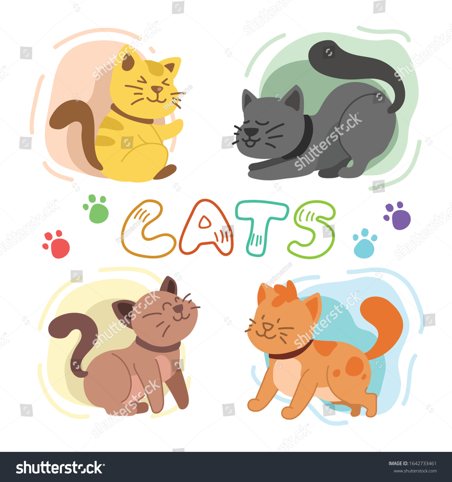 Cute Tiny Cats Cartoon Collection Stock Vector (Royalty Free) 1642733461