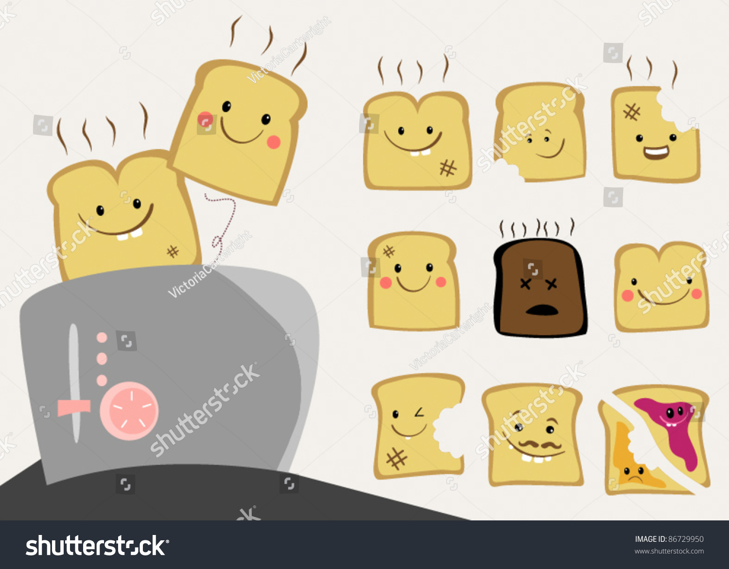 Cute Toast Character Set Stock Vektor 86729950 - Shutterstock