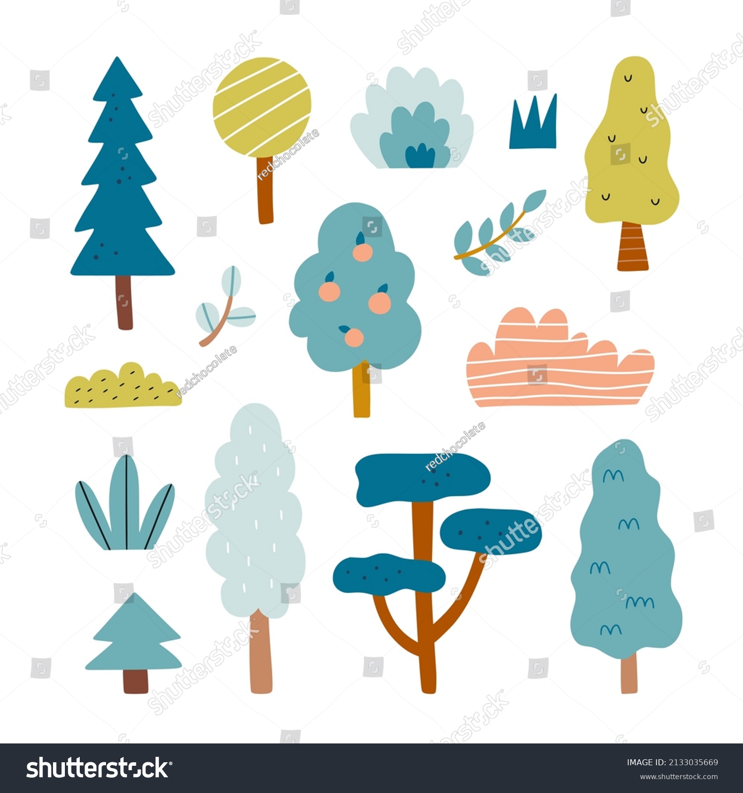 Cute Trees Vector Illustration Set Vector Stock Vector (Royalty Free ...