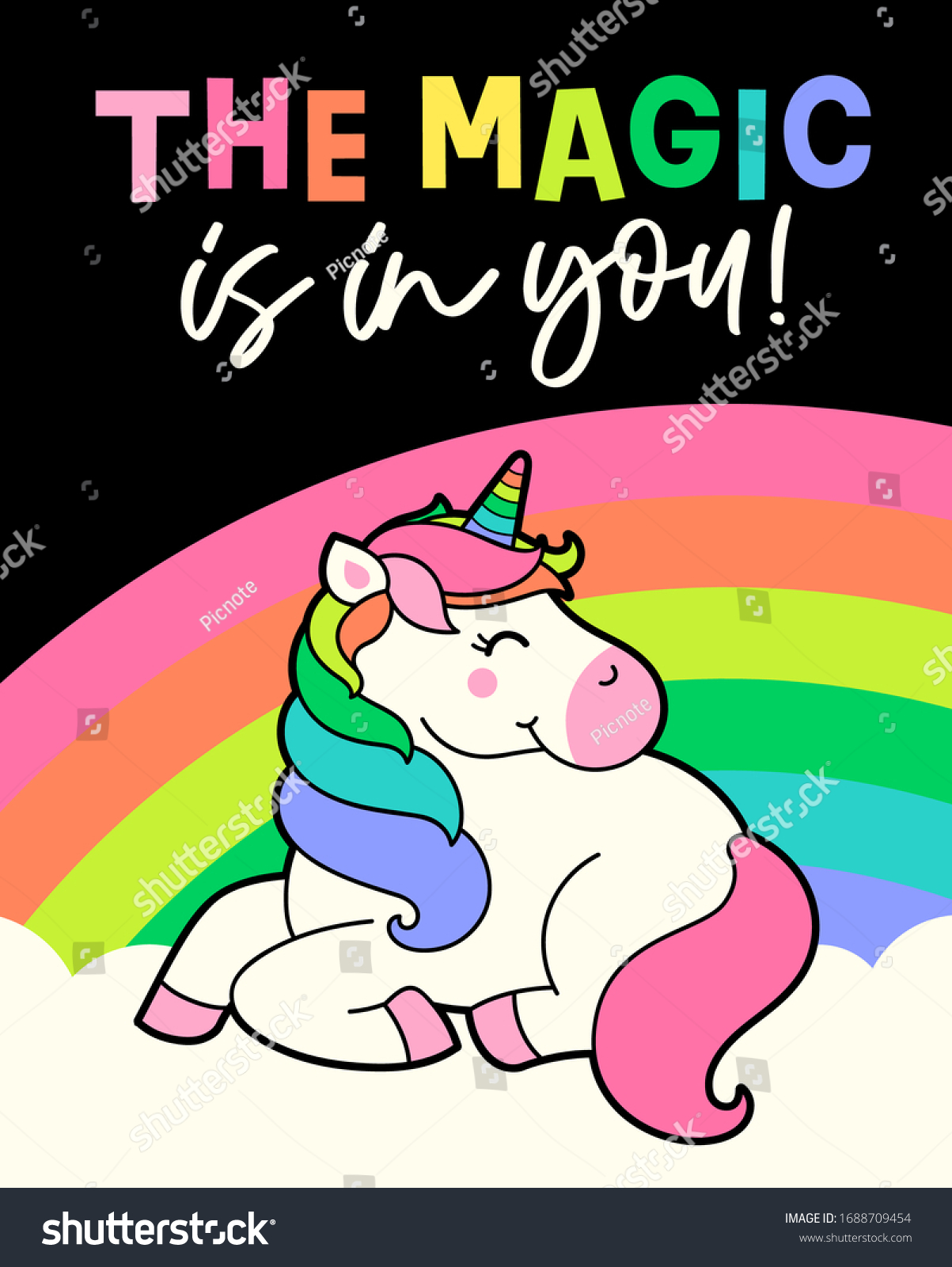 Cute Unicorn Cartoon Rainbow Background Quotes Vetor Stock Livre De Direitos 1688709454
