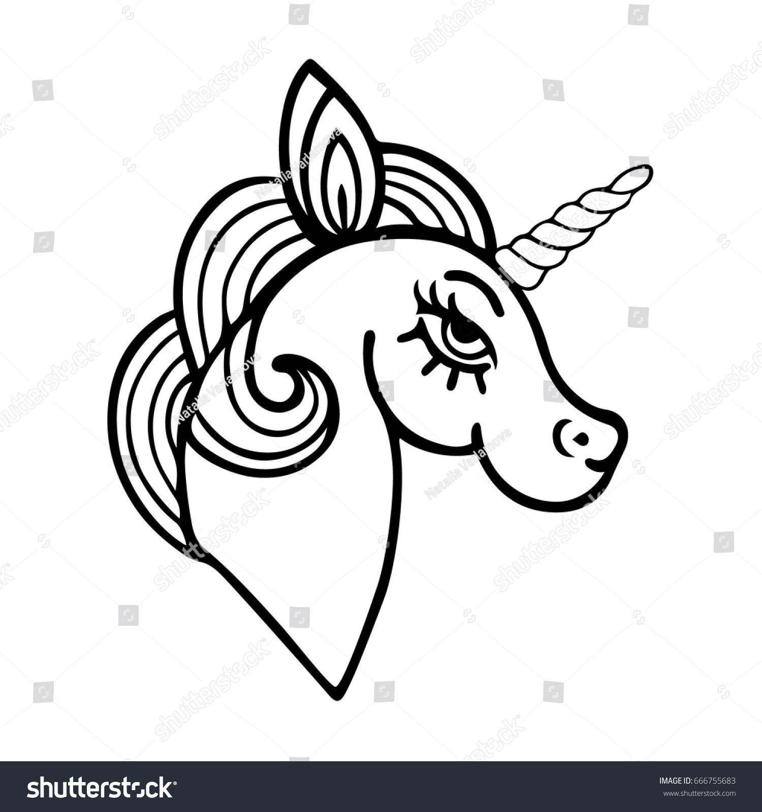 Cute Unicorn Contour Isolated On White Stock Vector (Royalty Free ...