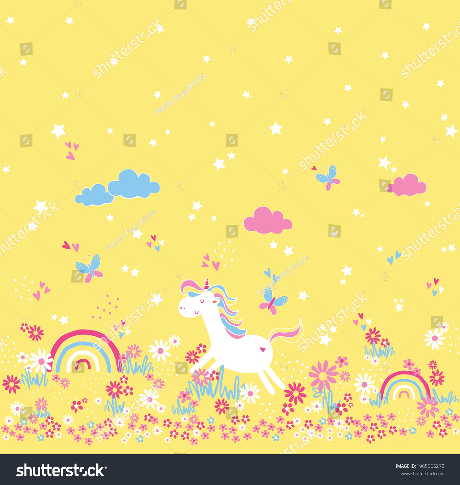 Cute Unicorn Rainbow Star Border Stock Vector (Royalty Free) 1965566272 ...