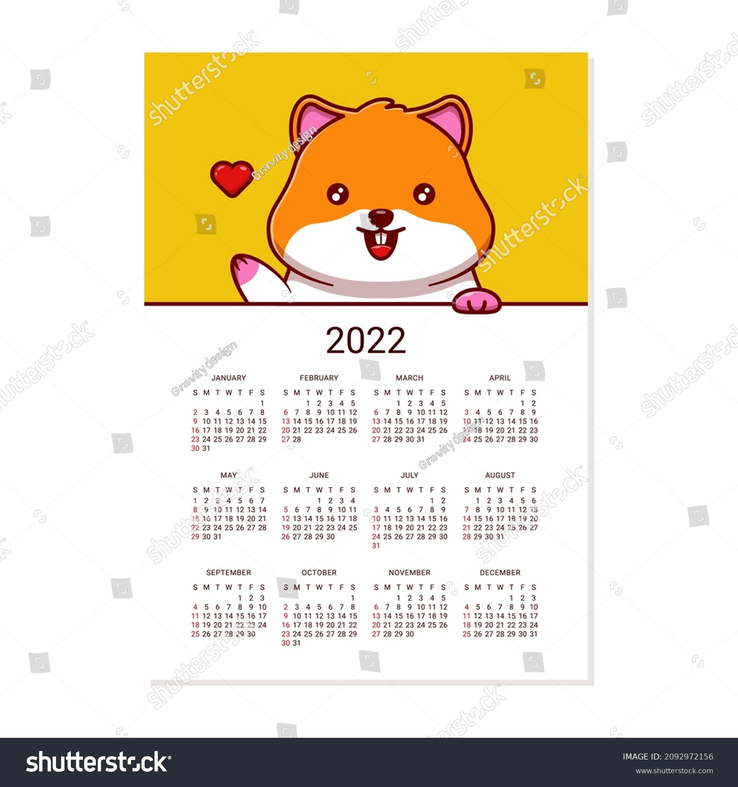Cute Vector Calendar Template Design Stock Vector (Royalty Free ...