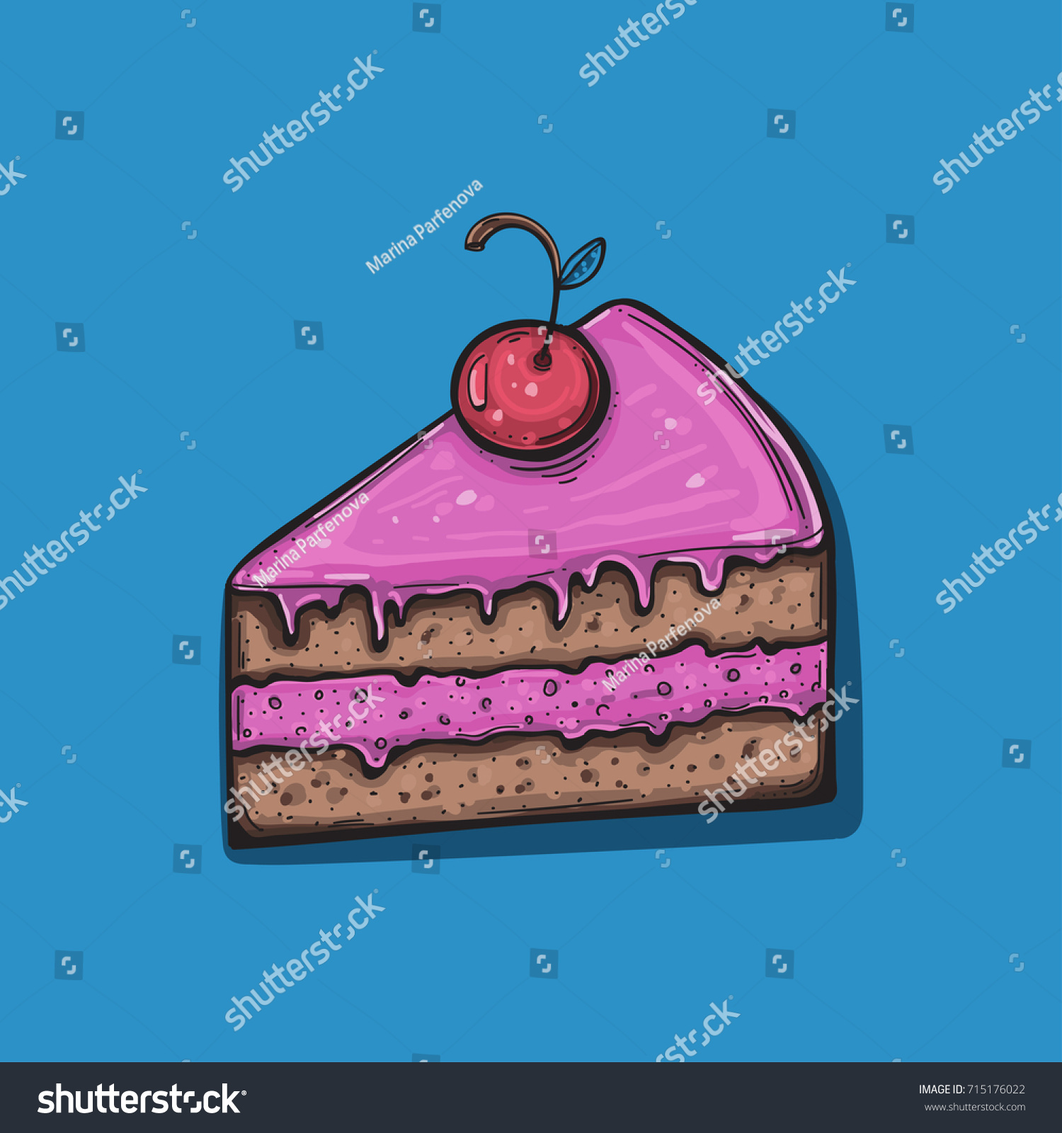 Cute Vector Cartoon Cake Slice: เวกเตอร์สต็อก (ปลอดค่าลิขสิทธิ์ ...