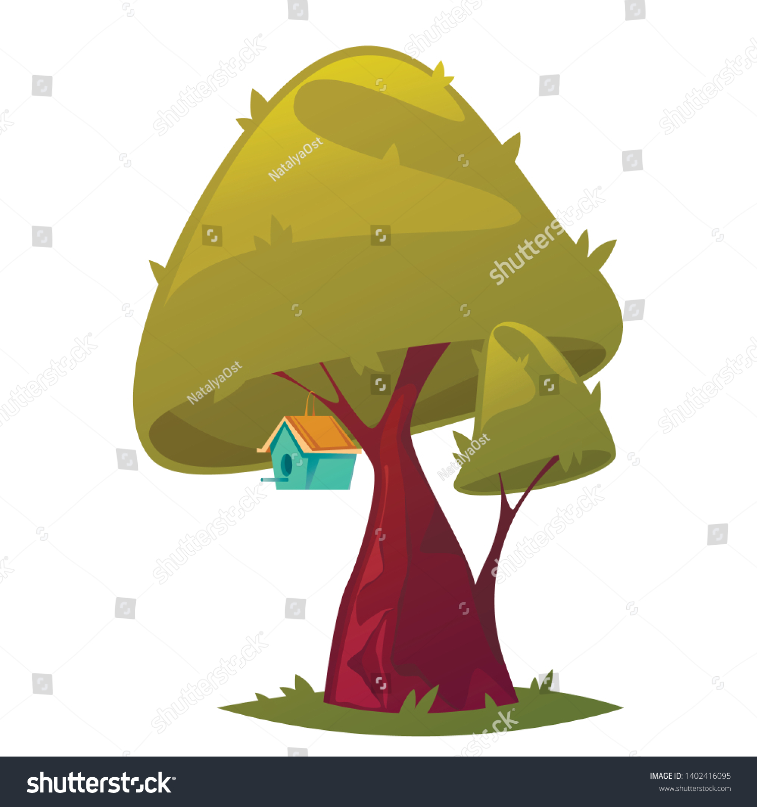 Cute Vector Cartoon Tree Feeding Trough Stock Vector (Royalty Free ...