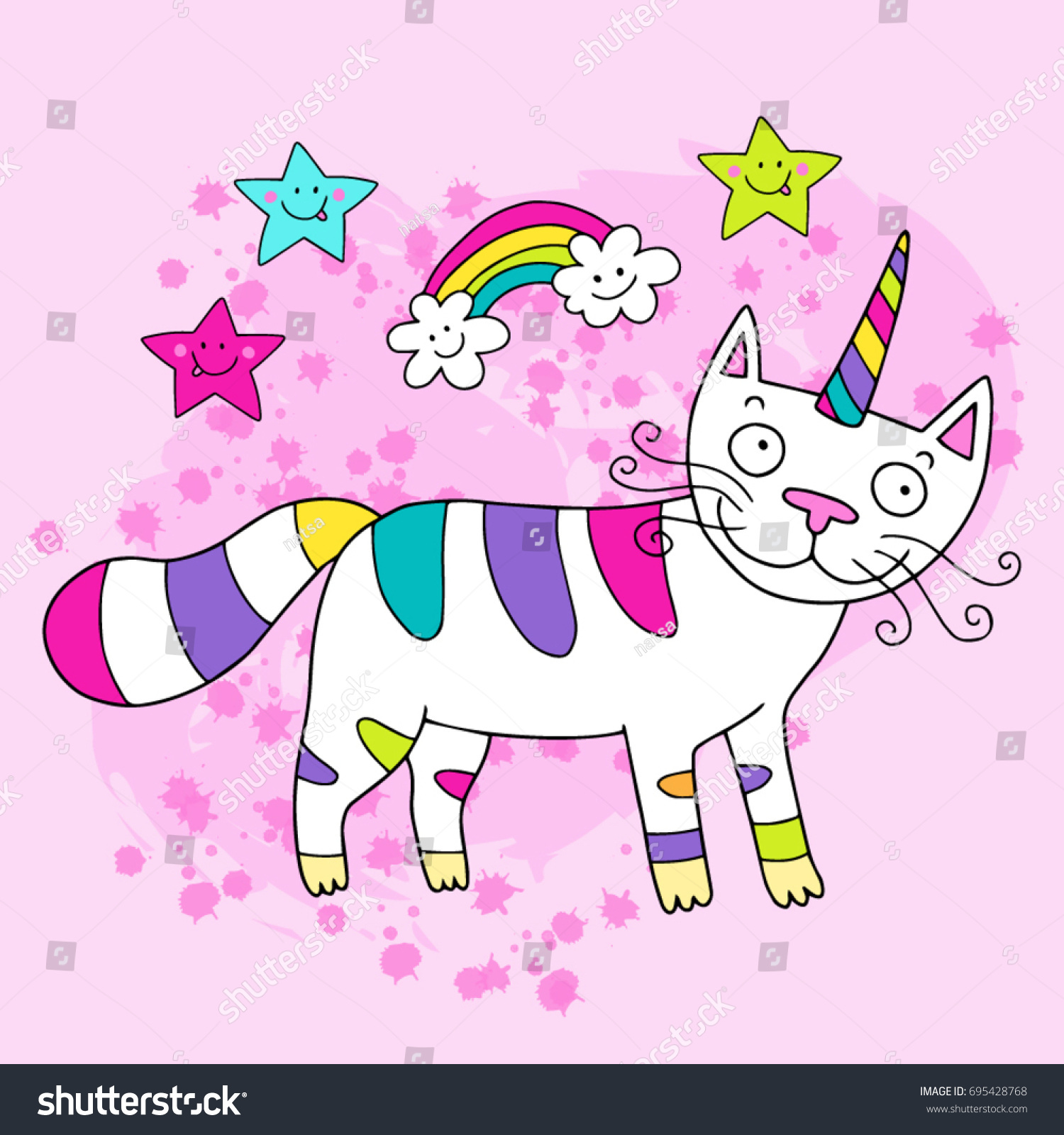 Cute Vector Caticorn Illustration Stock Vector (Royalty Free) 695428768 ...