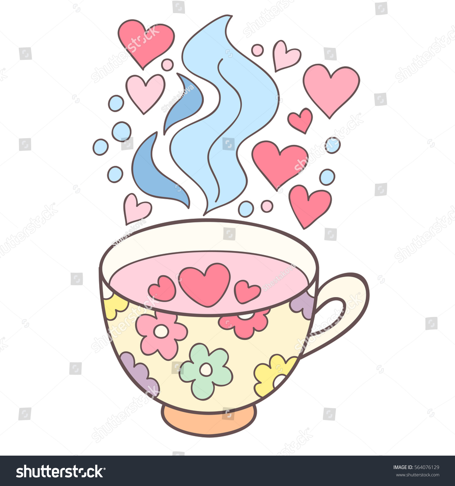 Cute Vector Tea Cup Steam Stock Vector (Royalty Free) 564076129