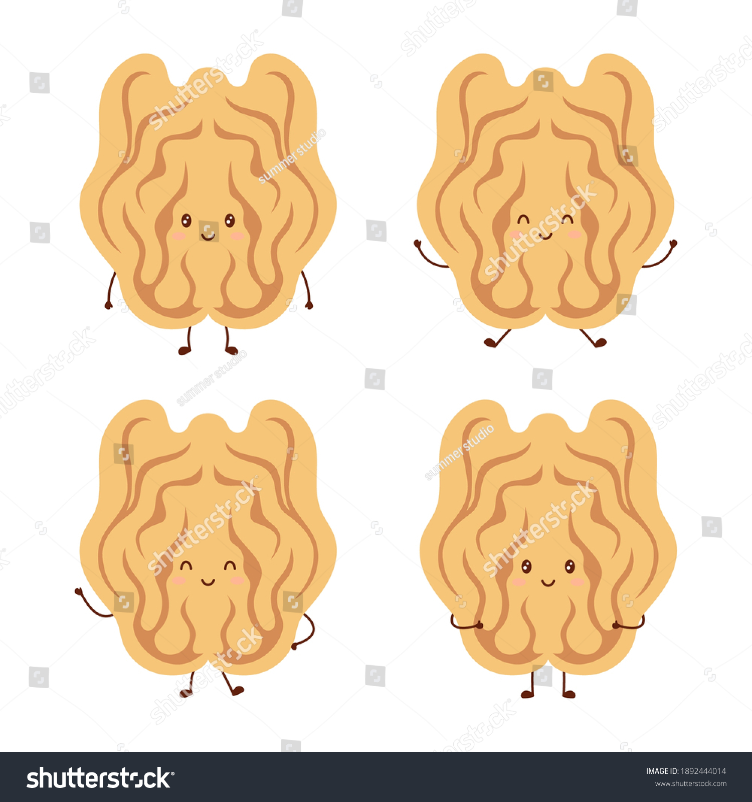 Cute Walnut Characters Set Different Emotions Stock Vector (Royalty ...