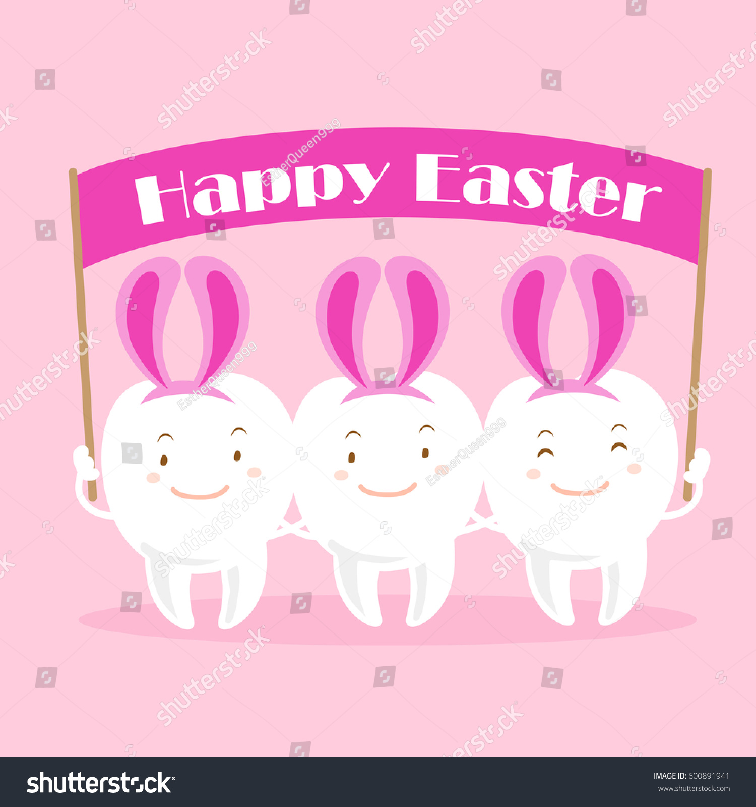 Cute White Cartoon Tooth Happy Easter Stock Vector (Royalty Free) 600891941
