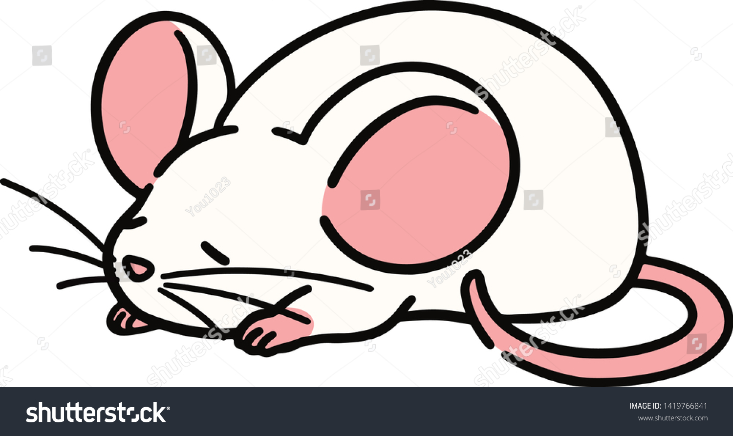 Cute White Mouse Sleeping Outlined Stock Vector (Royalty Free ...