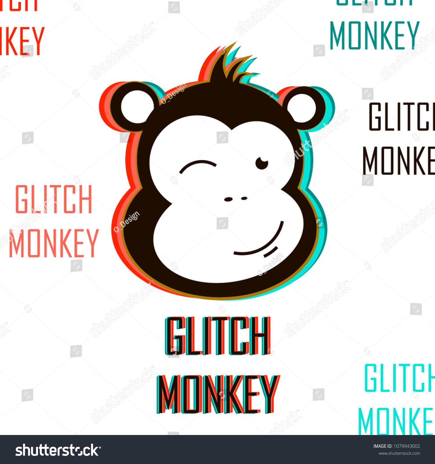 Cute Winking Monkey Icon Glitch Effect Stock Vector (Royalty Free ...